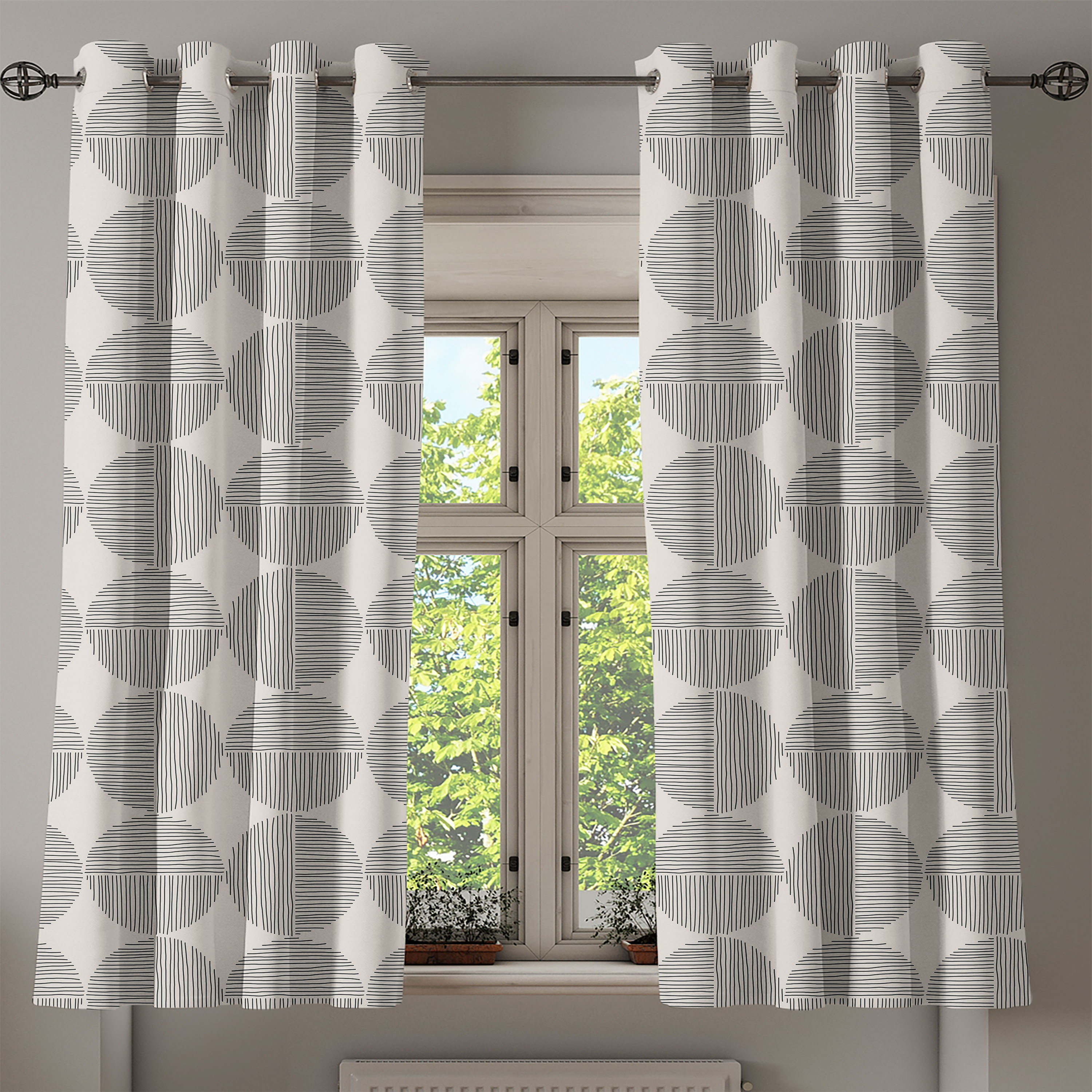 Dakota Fields Geometric Grommet Curtain Round Pattern with Stripe Pearl ...