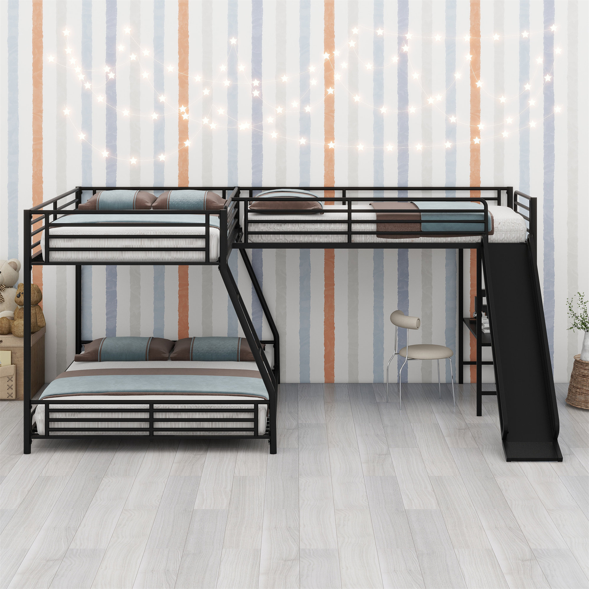 Isabelle & Max™ L-Shaped Bunk Bed With Loft Bed,Built-In Desk And Slide ...