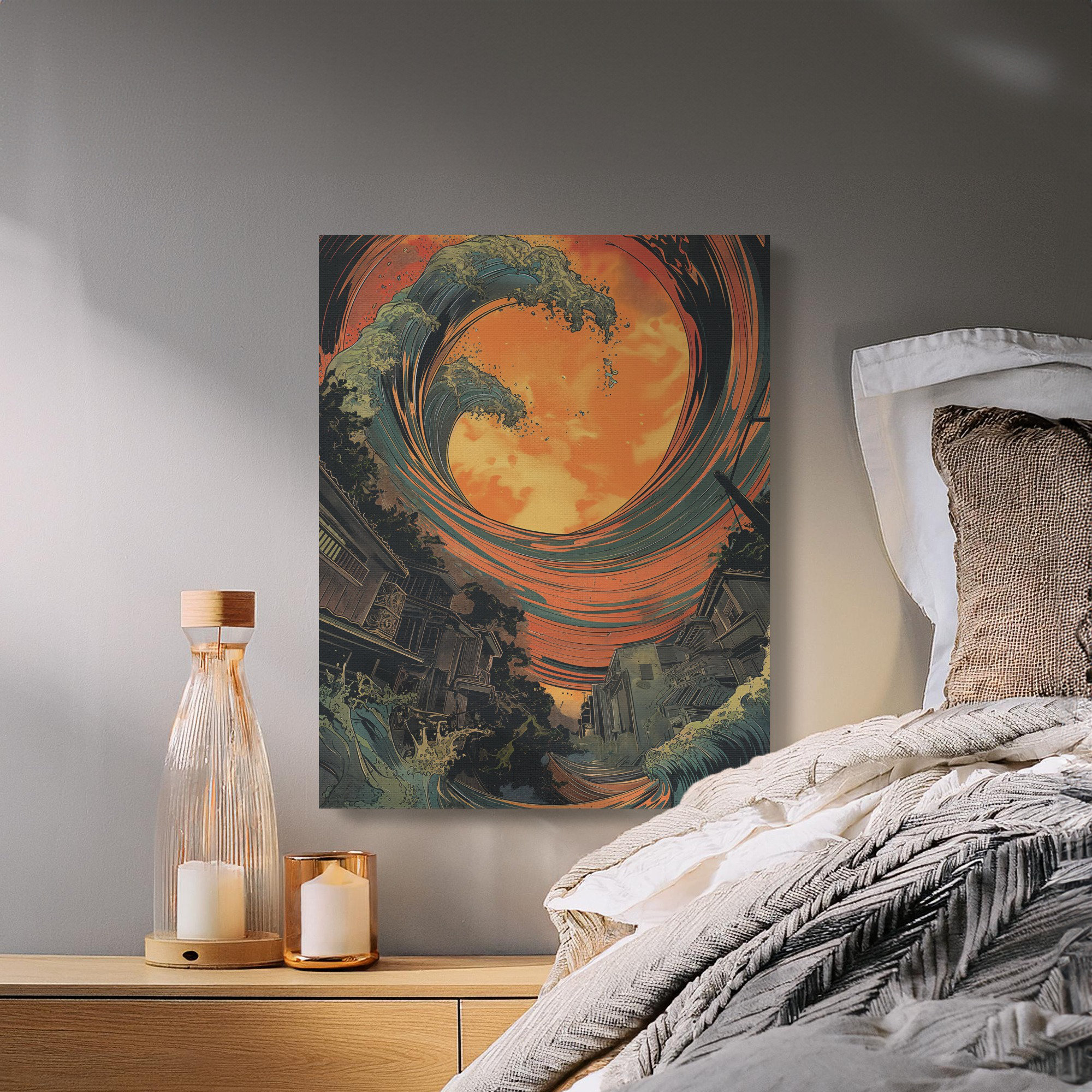 Lark Manor Tsunami Canvas Wall Art, Urban Wave Gallery Wrapped Print ...