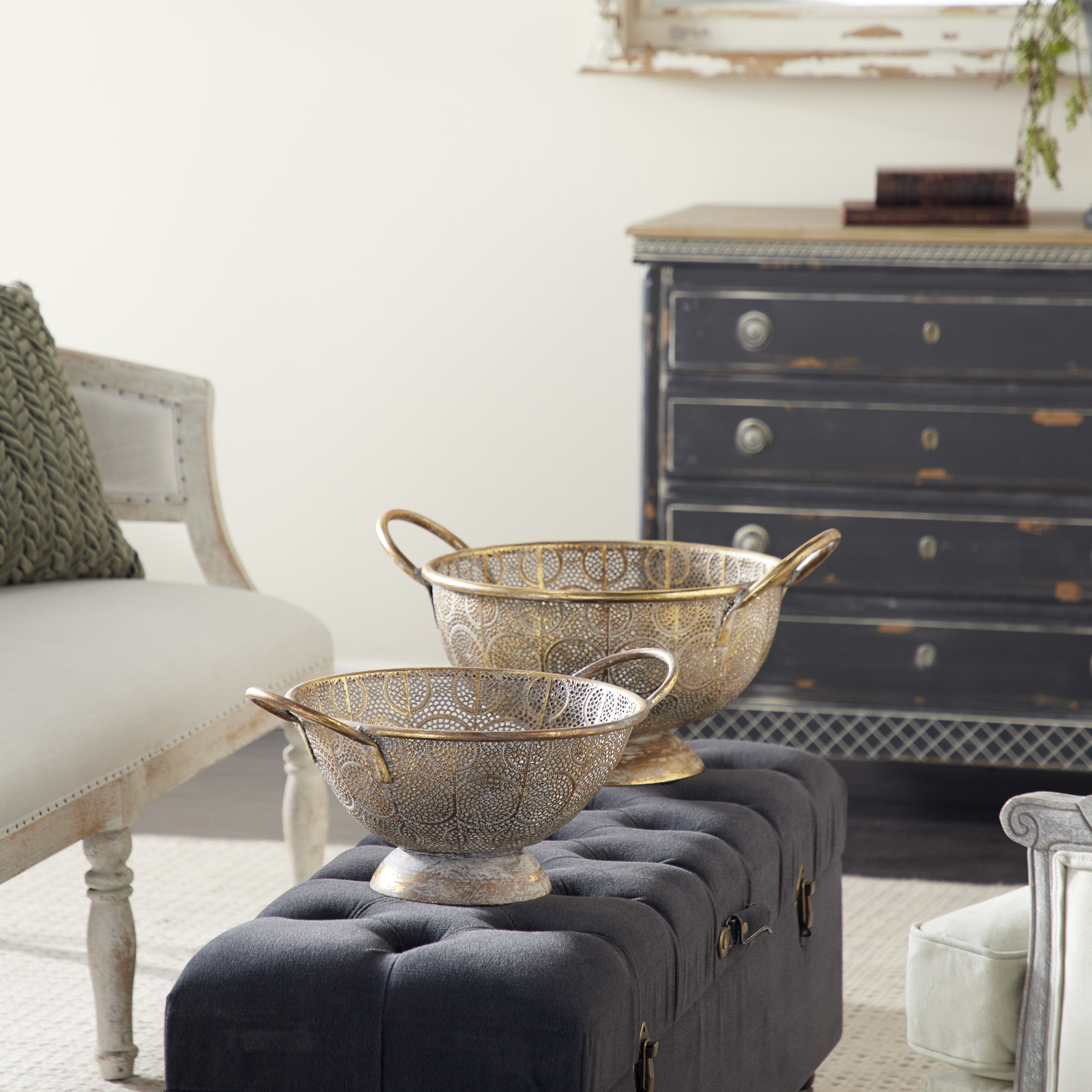 Dakota Fields 2 Piece Metal Oval Decorative Bowl Set in Gold | Wayfair