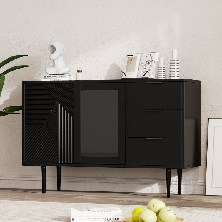 Latitude Run Modern Black Sideboard with 3 Drawers & 2 Doors | Wayfair ...