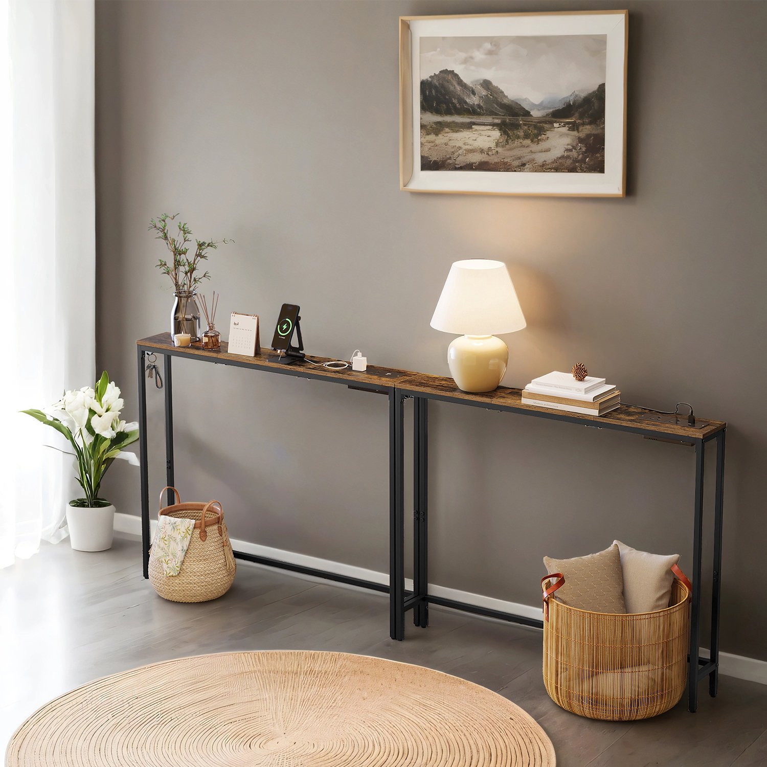 Borough Wharf Set Of 2 Console Tables With Charging Station, Slim ...