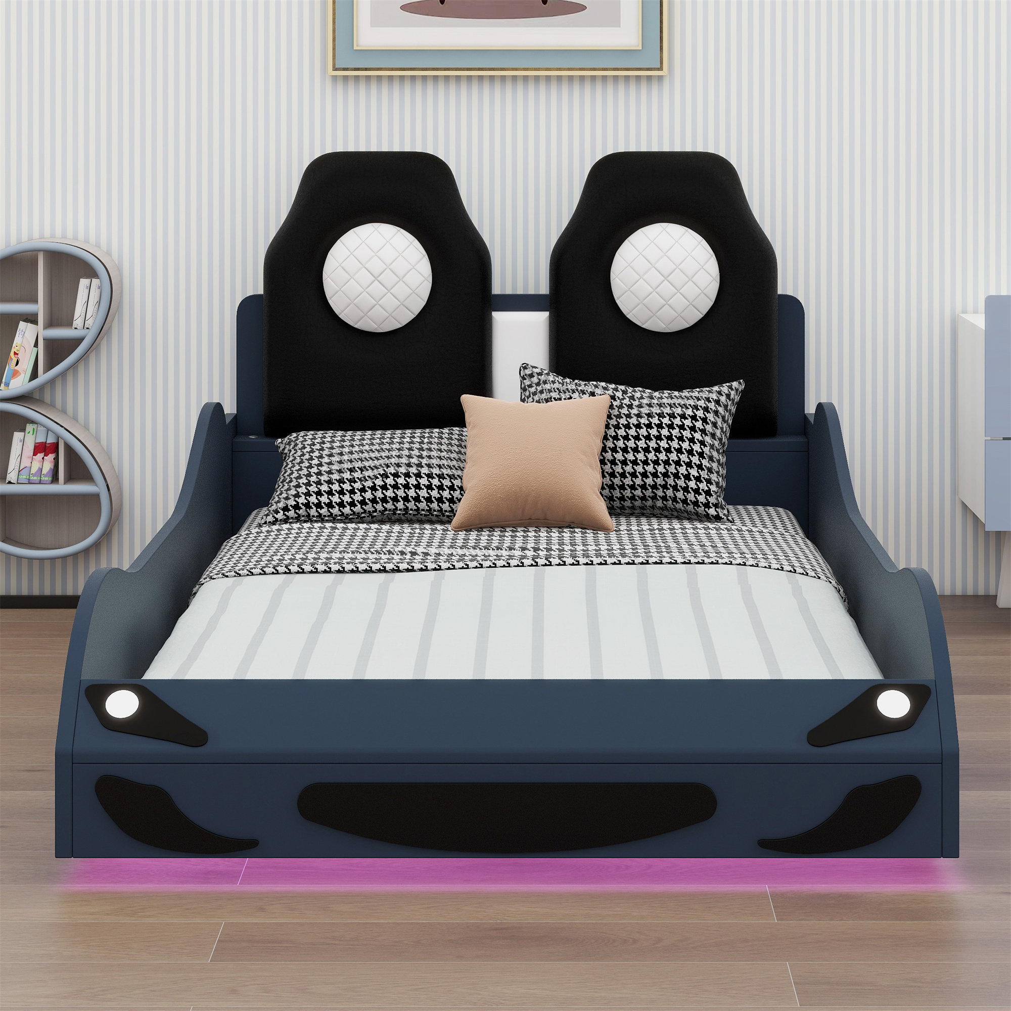Trinx Race Car-Shaped Platform Bed With LED And Upholstered Backrest ...