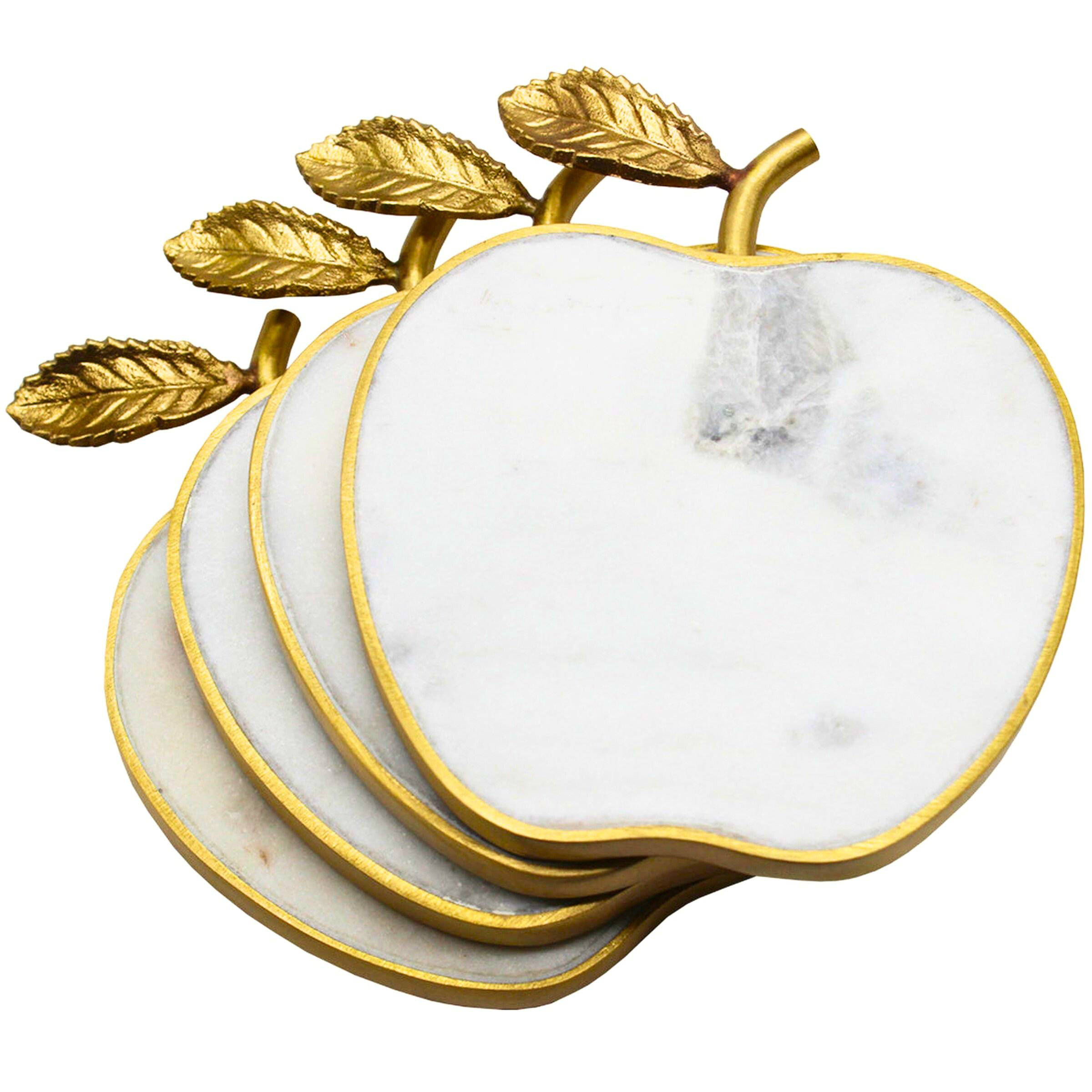 Godinger Silver Art Co Pink Marble Apple Coaster Set | Wayfair