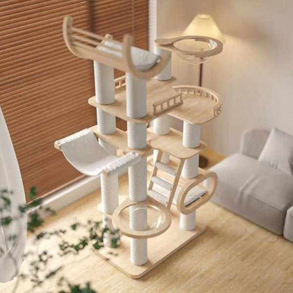 KZLAA Luxury Pine Solid Wood Cat Tree Multi-Purpose Cat Condo | Wayfair