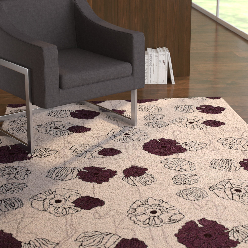 Hokku Designs Bixton Floral Hand Tufted Wool Gray/Mauve Area Rug | Wayfair