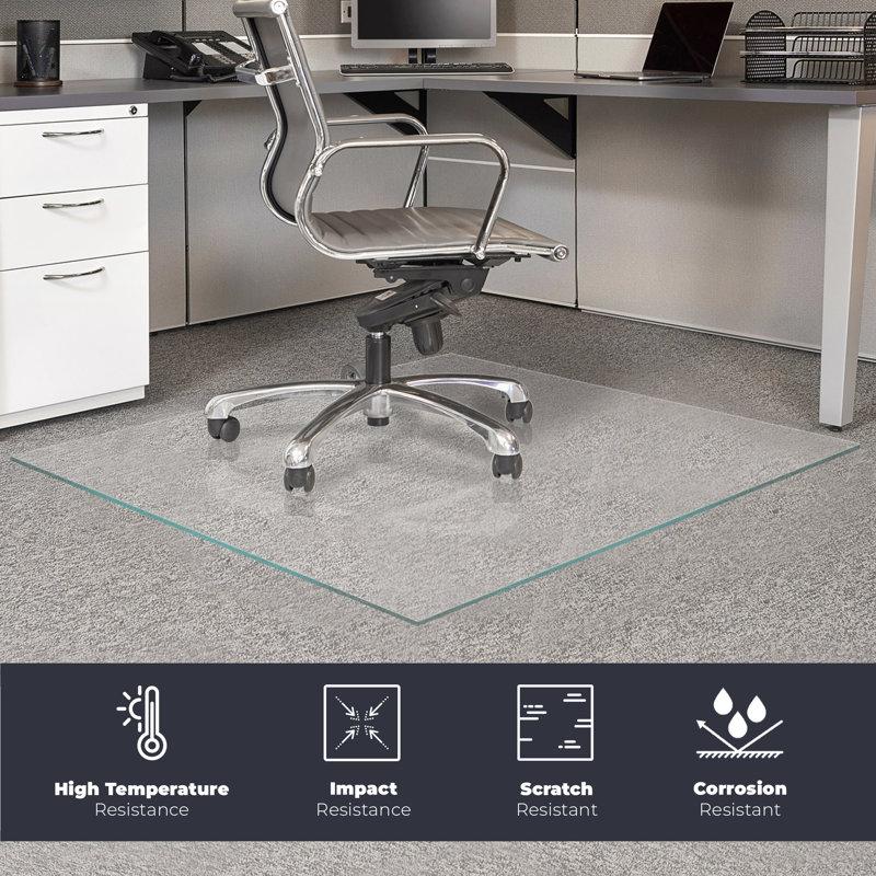 Fab Glass and Mirror Square Tempered Glass Chair Mat For Hardwood Floor ...