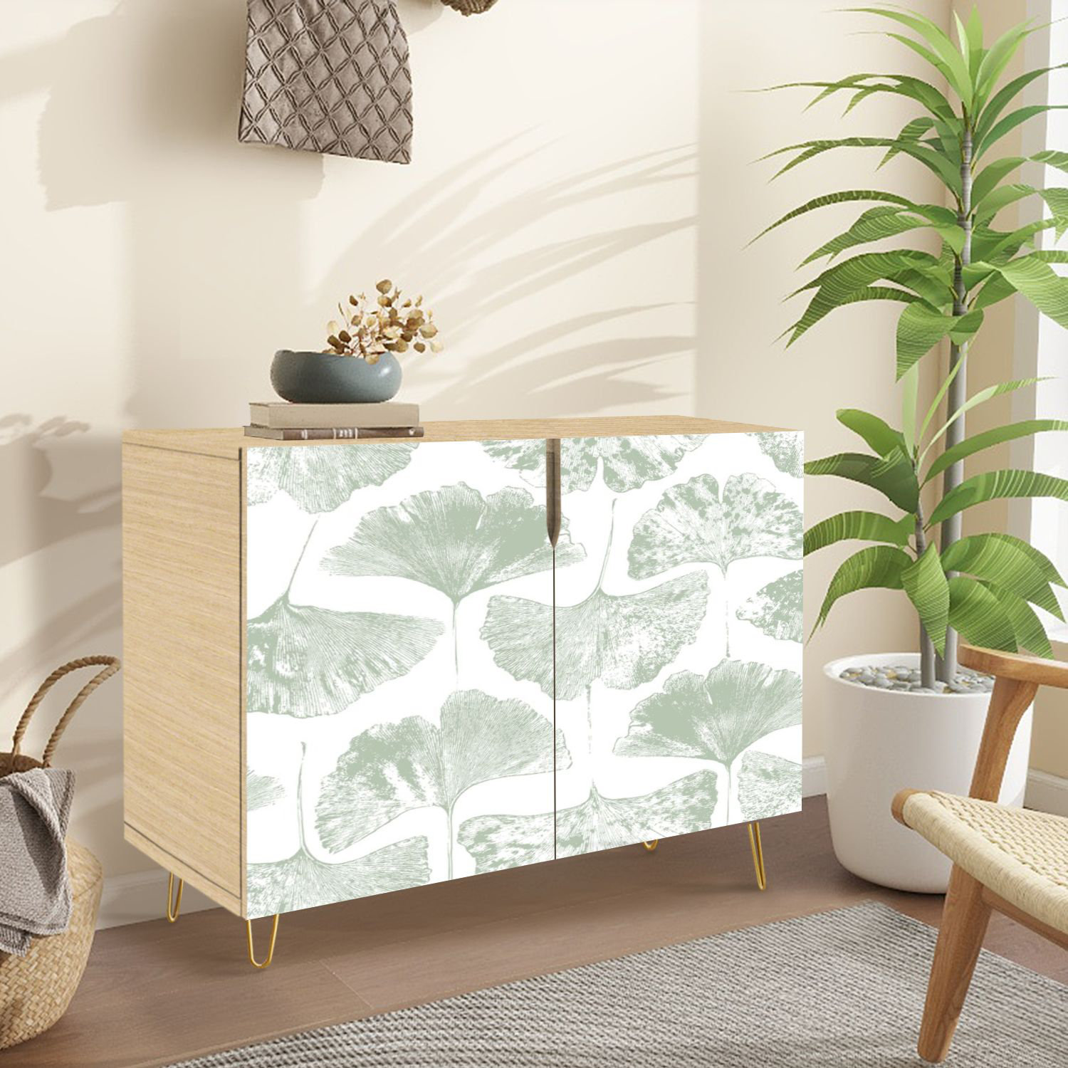 Dakota Fields Sideboard Buffet Cabinet with Storage Sage green ginkgo ...