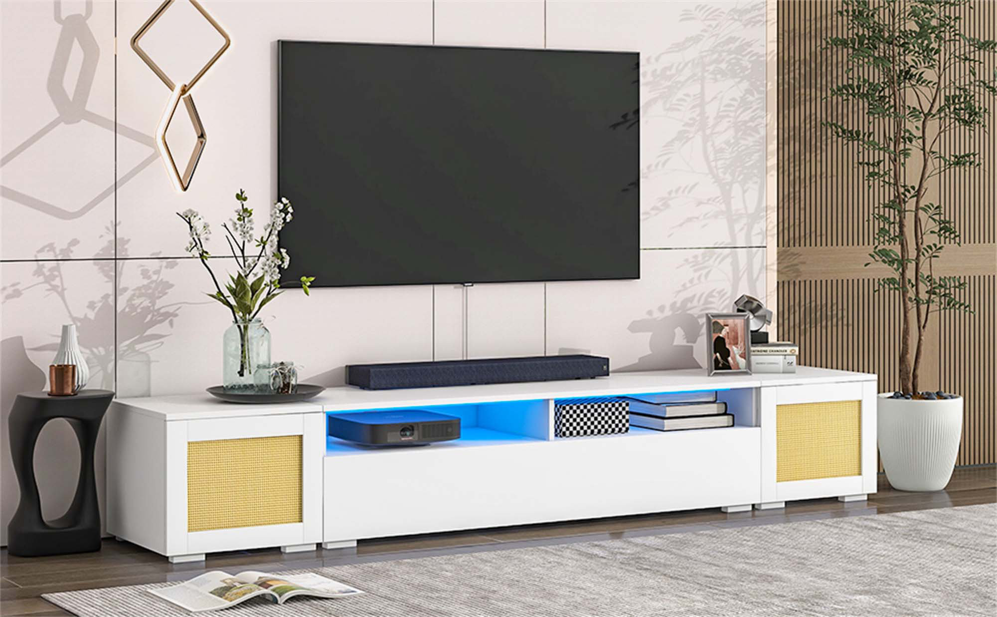 Wrought Studio Rattan Tv Stand Wood Tv Console Entertainment Unit With ...
