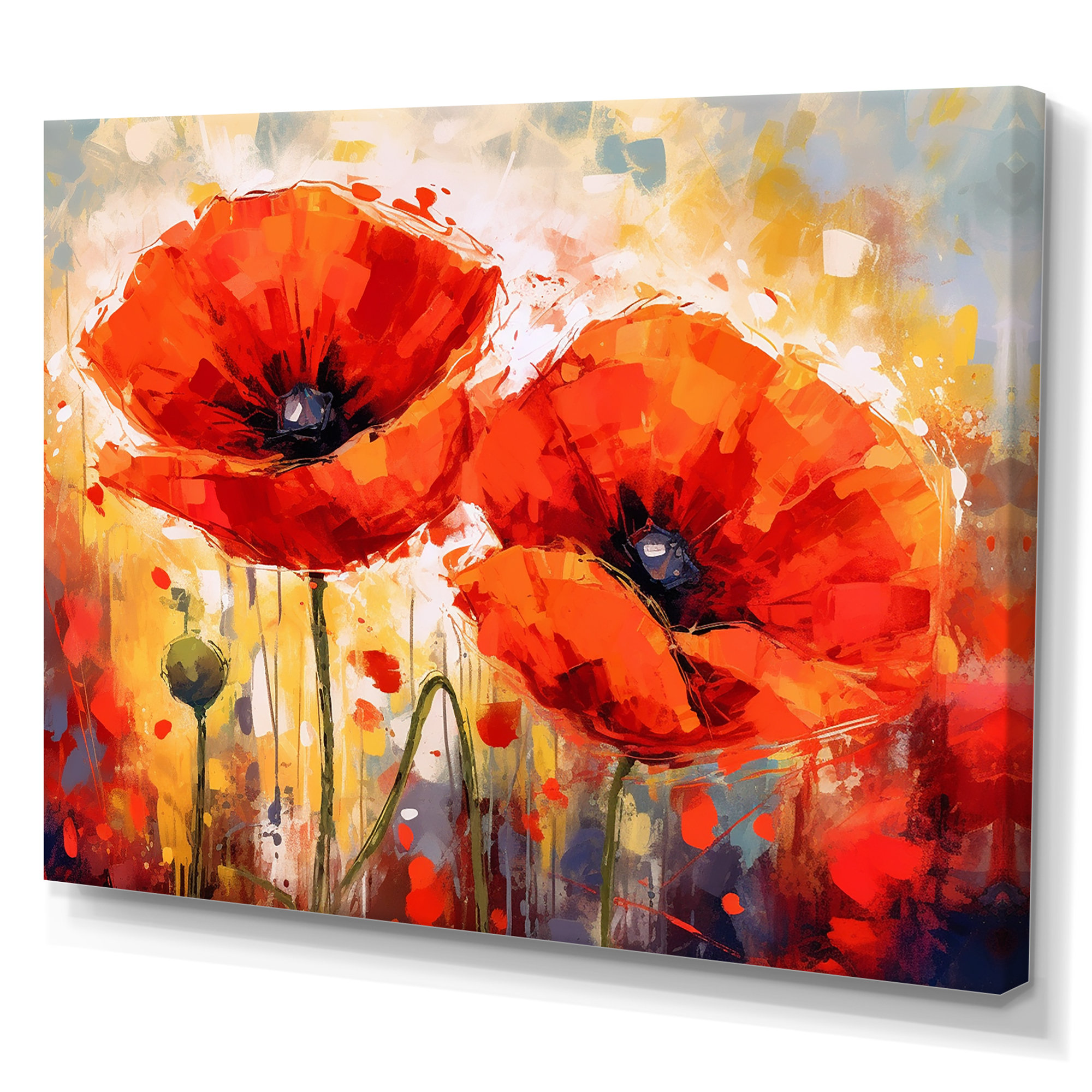 Design Art Vibrant Red And Yellow Poppy Field Dreams On Canvas Print ...