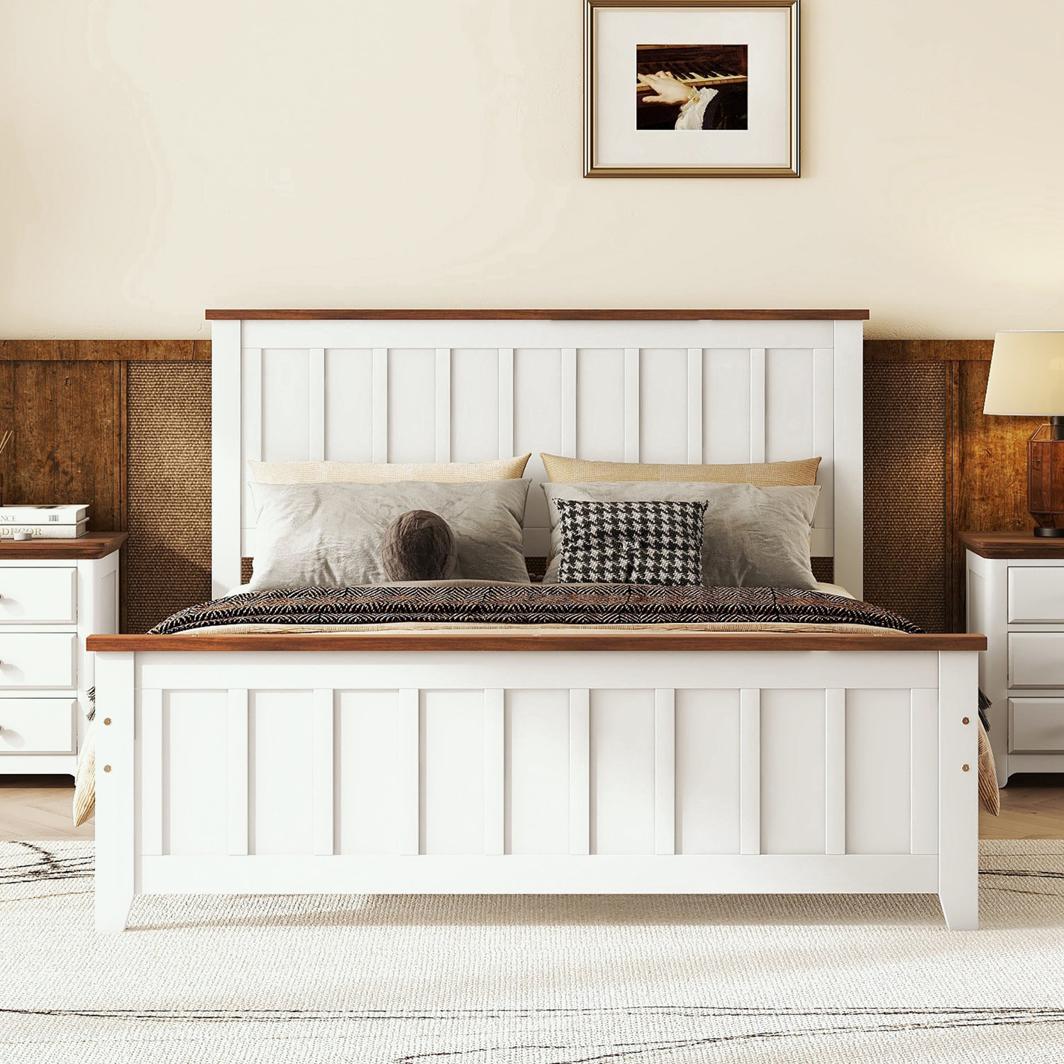 Red Barrel Studio® Wood Platform Bed with Rectangular Headboard and ...