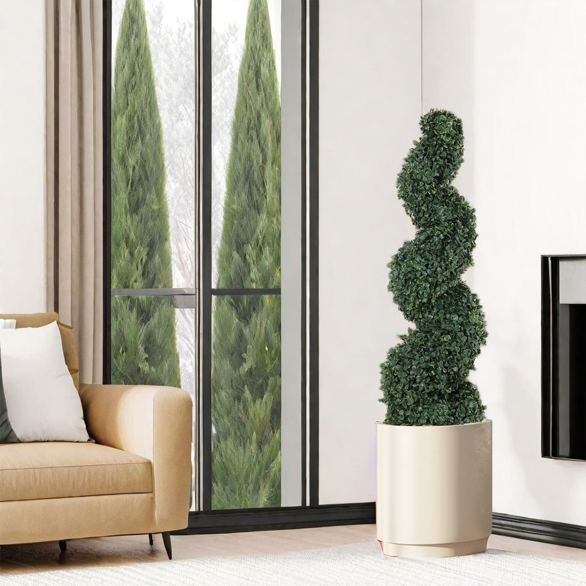 Primrue Artificial Boxwood Spiral Topiary Trees Set Of 2, Tall Faux ...