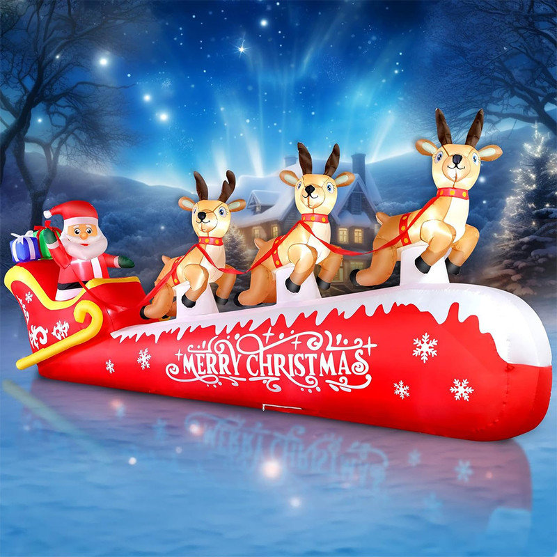 The Holiday Aisle® 12FT Christmas Inflatable Santa Claus on Sleigh with ...