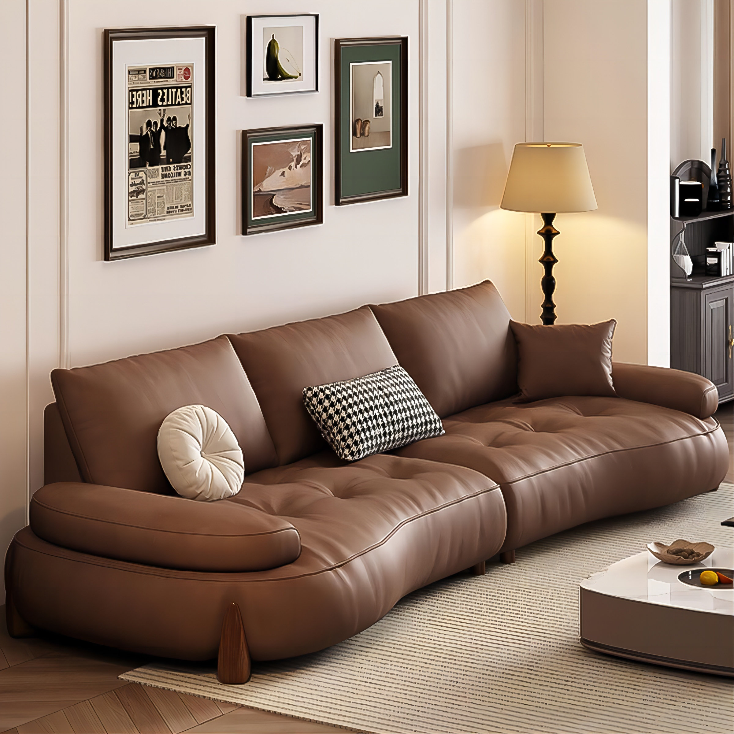 iCool Appliances 122.5"Brown Retro-styled Genuine Leather Sofa with ...