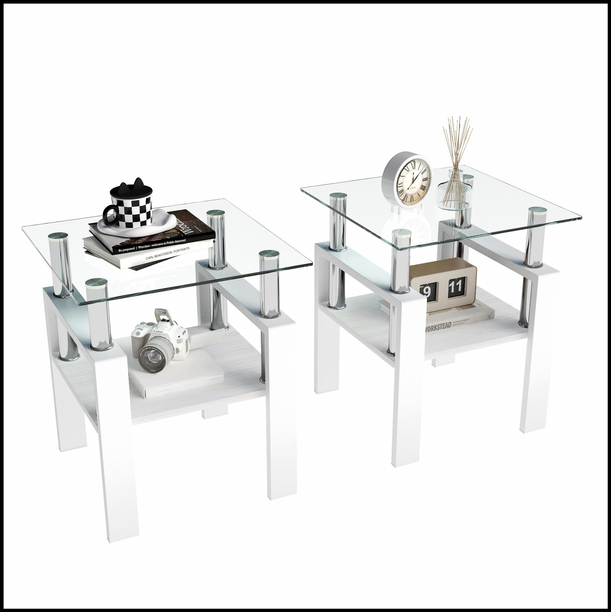 Ivy Bronx Set Of 2 Modern Tempered Glass Tables, Durable And Stylish ...