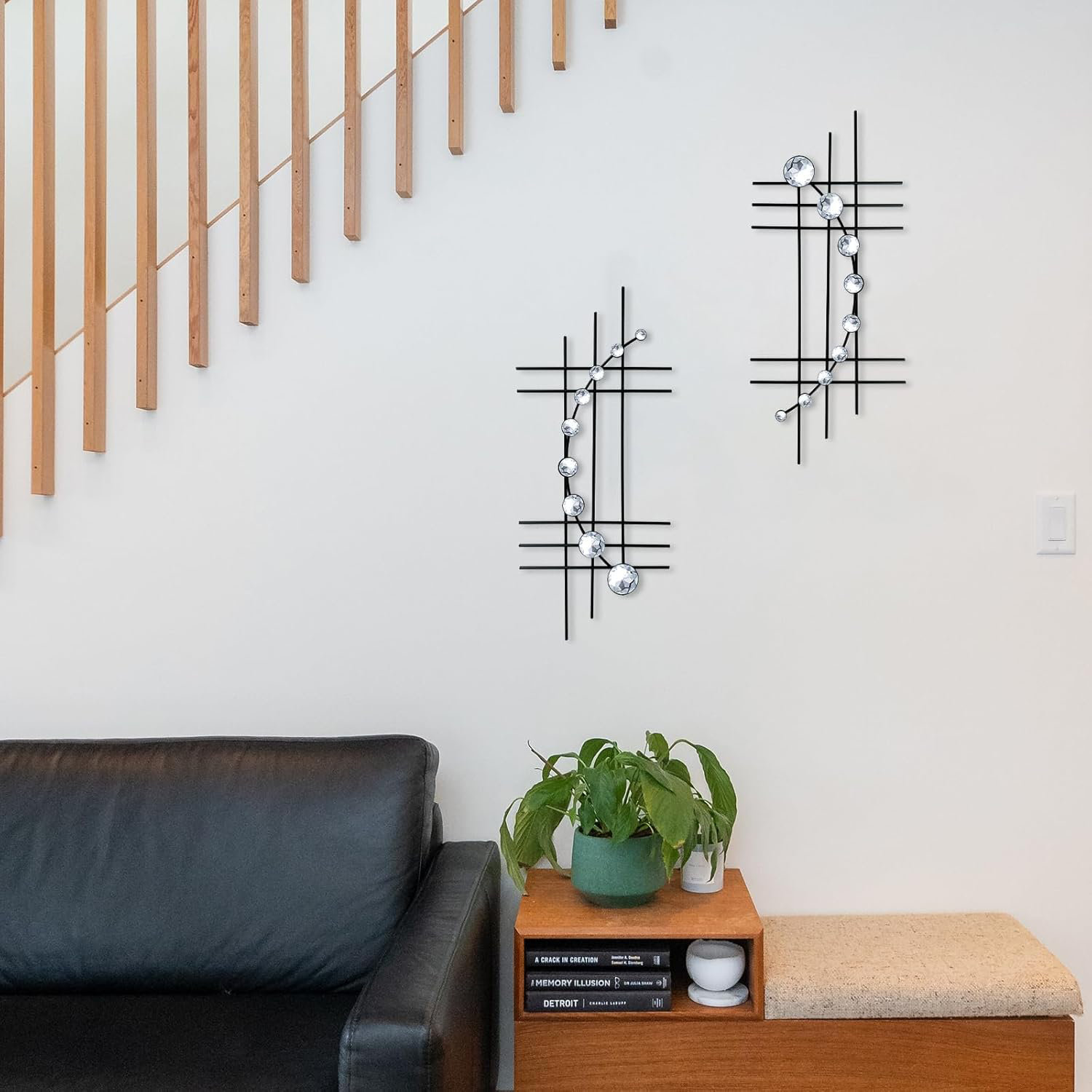 Mercer41 2 Set Bling Metal Wall Art Jeweled Crystal Hang Wall Decor ...