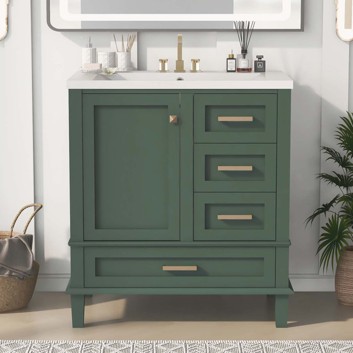 HOOSENG 30'' Single Bathroom Vanity with Solid Wood Top | Wayfair