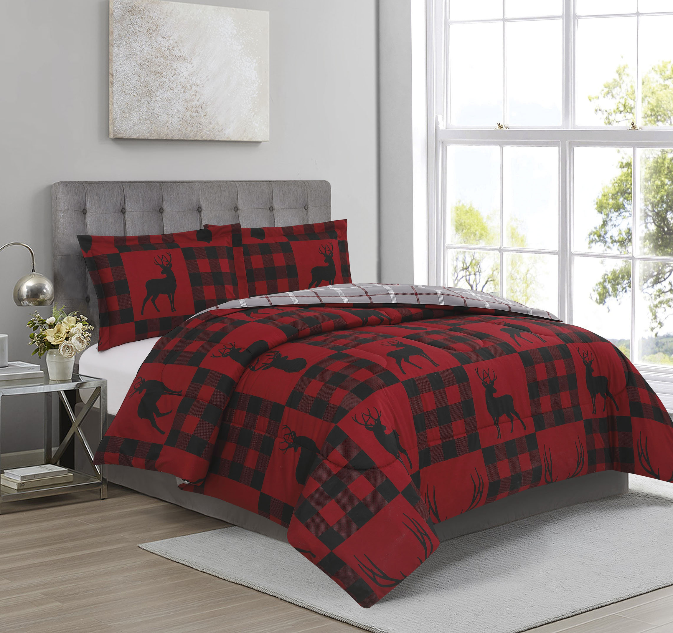 Swift Home Édredon en microfibre hypoallergénique rouge / noir et ...