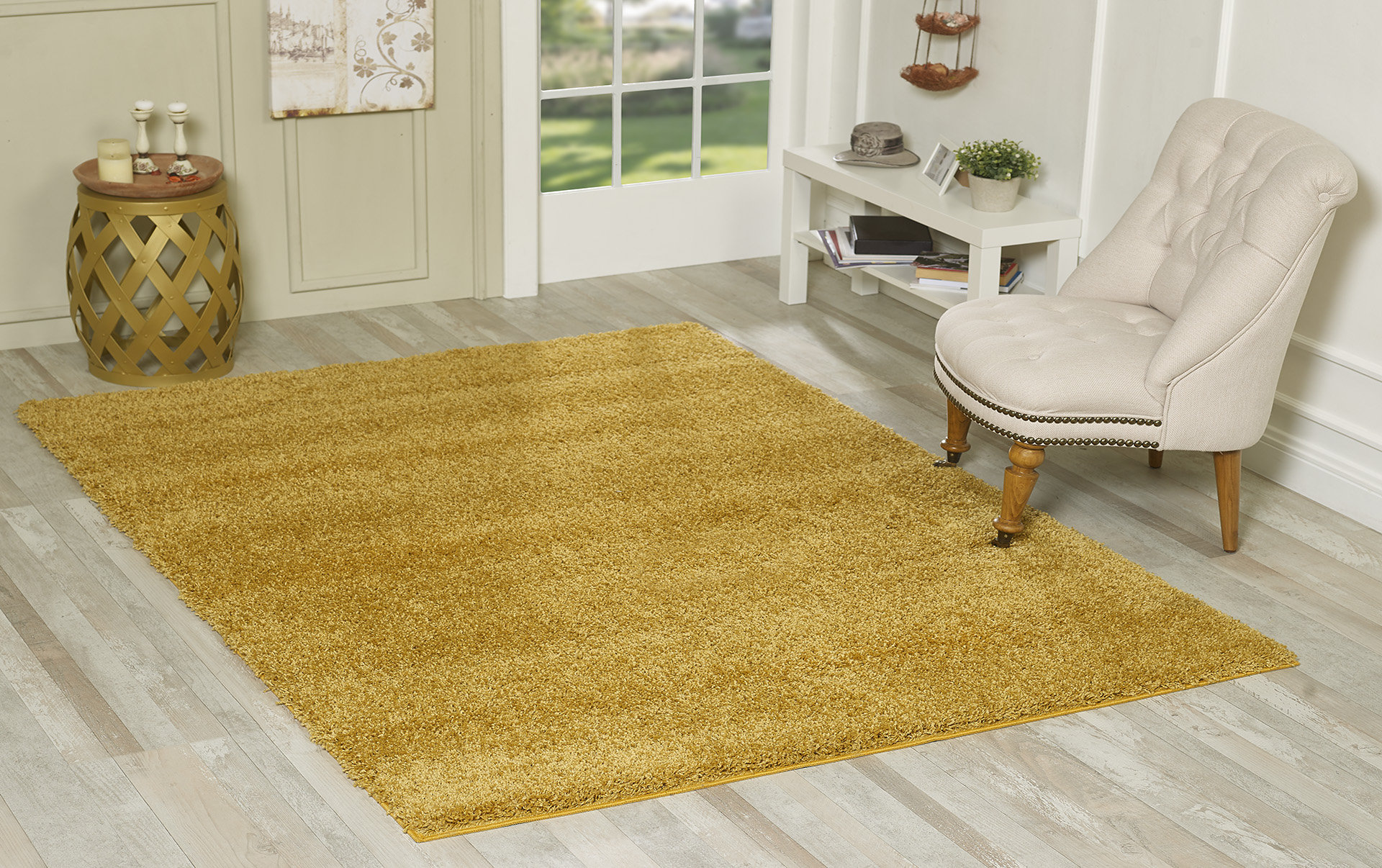 17 Stories Ardee Solid Colour Machine Woven Gold Area Rug | Wayfair.co.uk