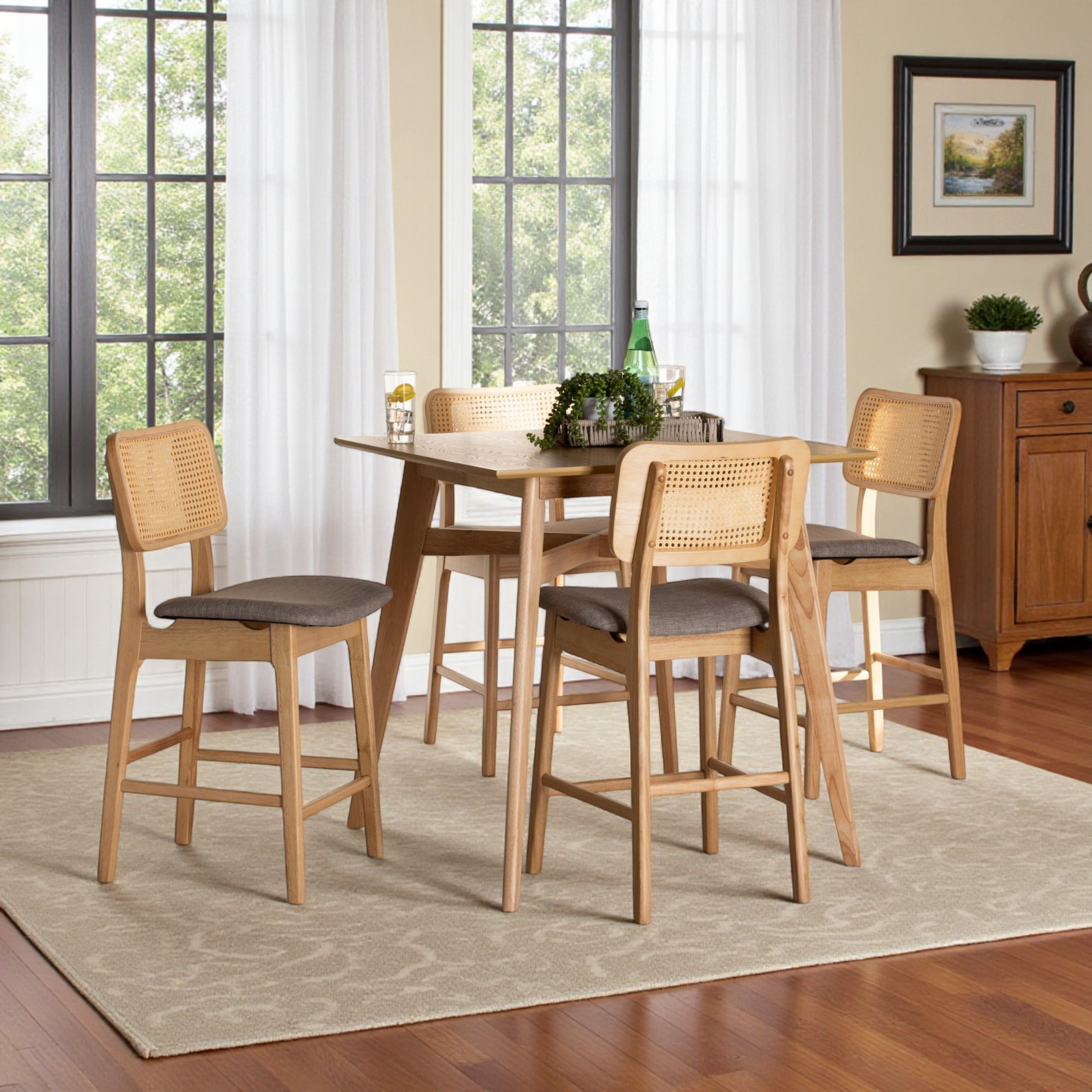 George Oliver Didcot 5-Piece Pub Set with Grey Fabric and Natural Oak ...