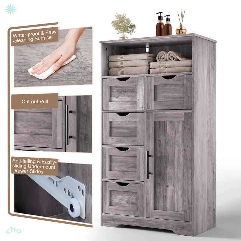 Gracie Oaks 5 Drawers Storage Cabinet With Adjustable Shelves | Wayfair