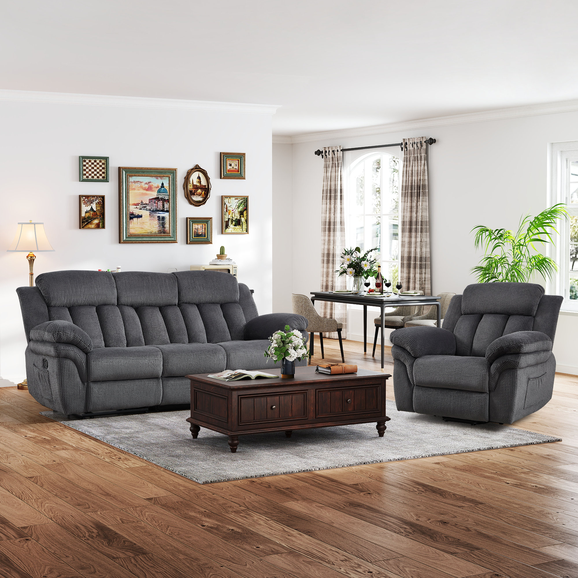 Latitude Run® 2-Piece Pineapple-Textured Chenille Reclining Living Room ...