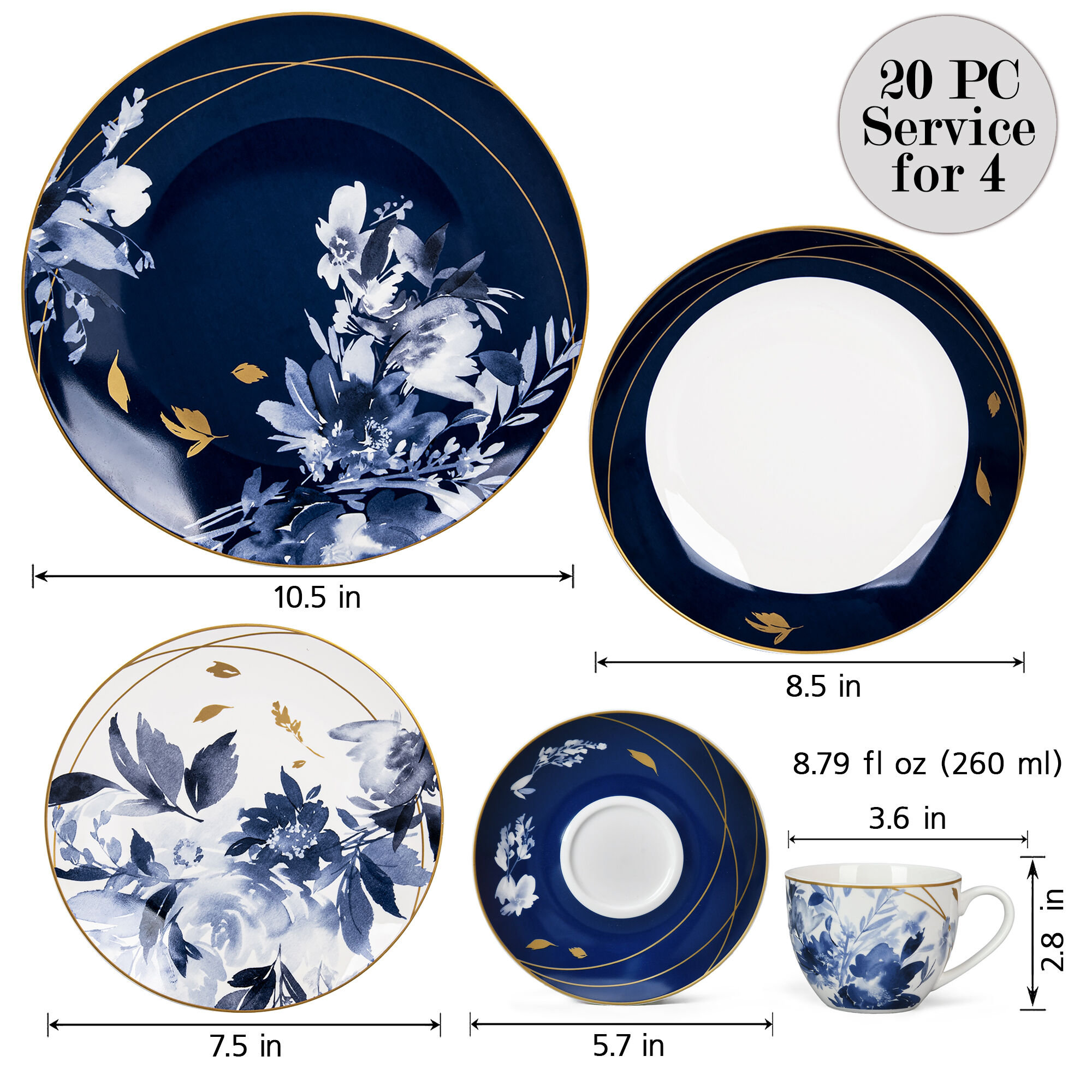 STP Goods Day and Night Fine China Dinnerware Set - Service for 4 ...