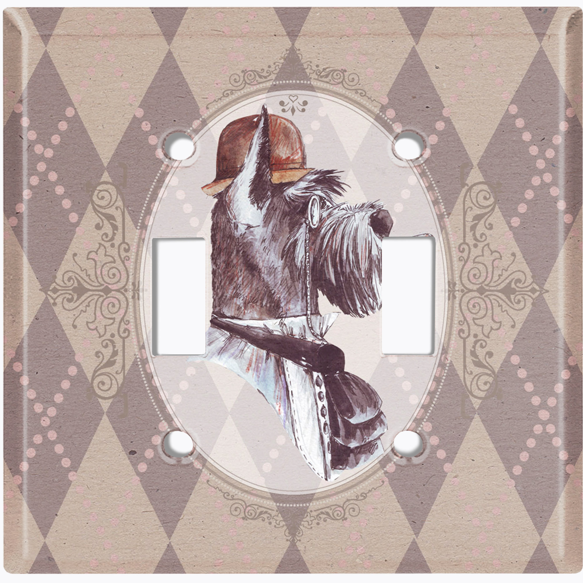 WorldAcc Tuxedo Fancy Schnauzer Dog Diamond 2-Gang Toggle Light Switch ...