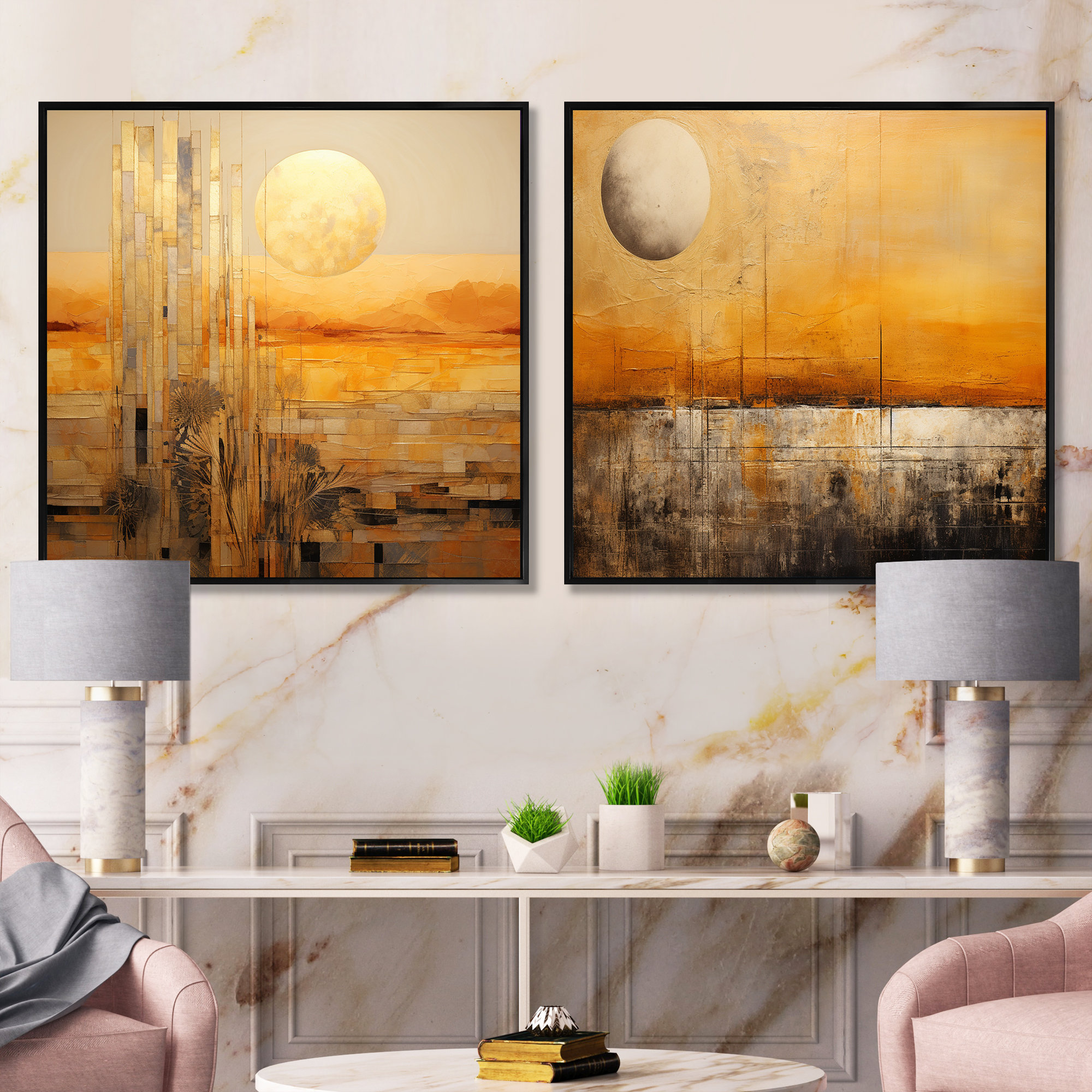Design Art Golden Sunset Cottage Countryside Landscape - Abstract ...