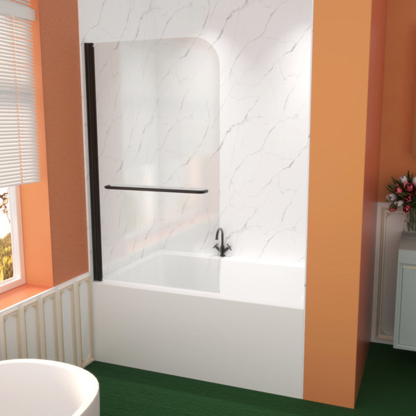 BENIME Bath Tub Pivot Shower Screen, 1/4" Tempered Glass with Towel Bar ...
