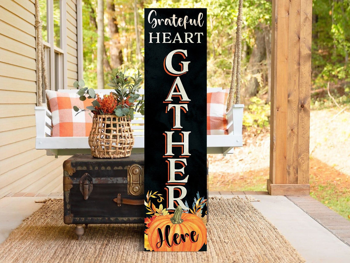The Holiday Aisle® 36in Grateful Heart Gather Here Fall Porch Sign ...