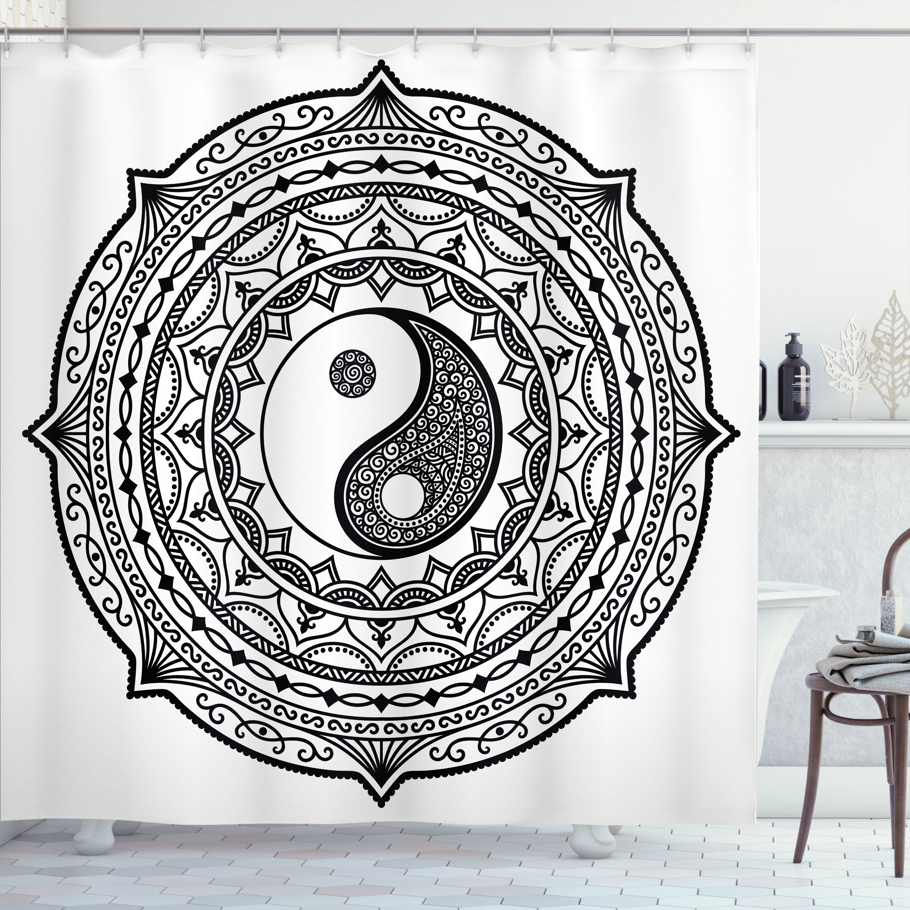 East Urban Home Devora Japanese Shower Curtain Ying Yang Black White | Wayfair