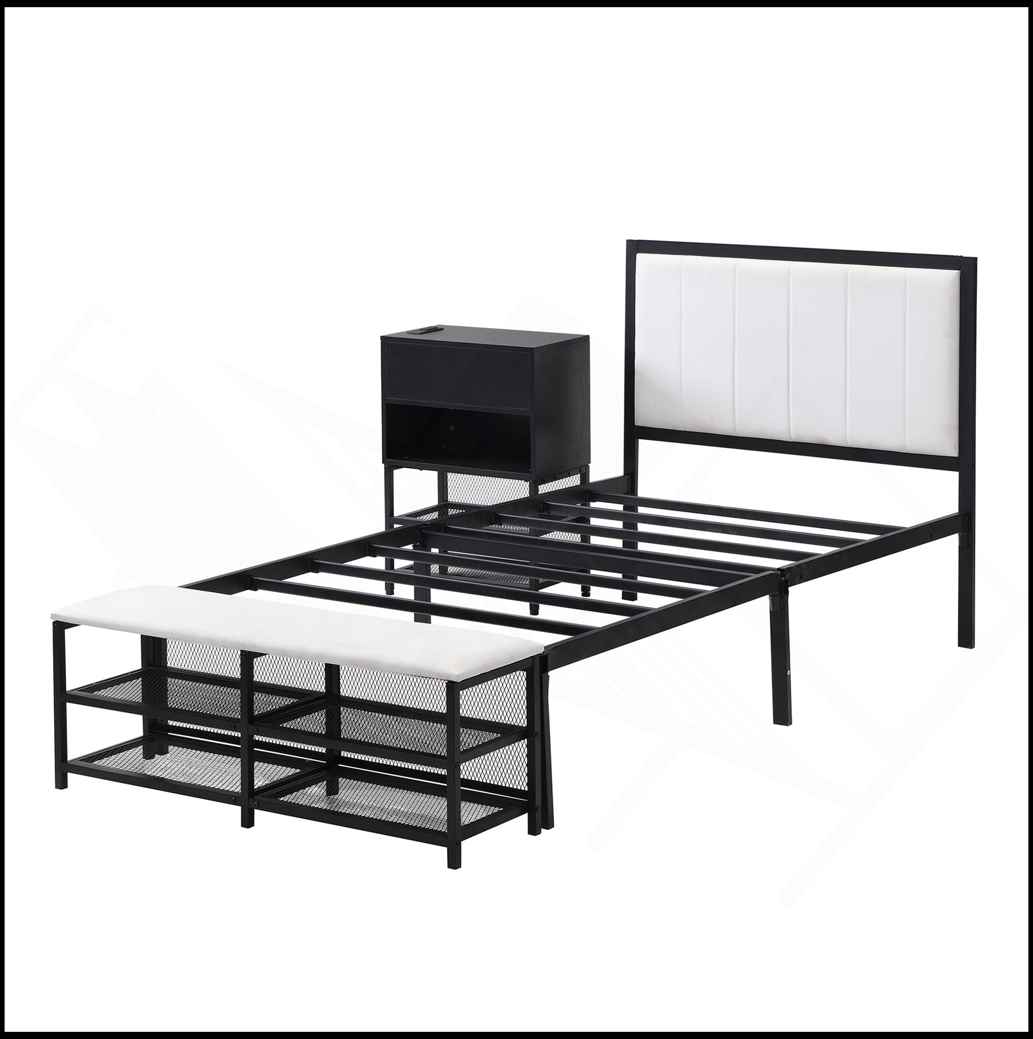 Latitude Run® Metal Platform Bed With Two-Tier Storage Shelves, Wooden ...
