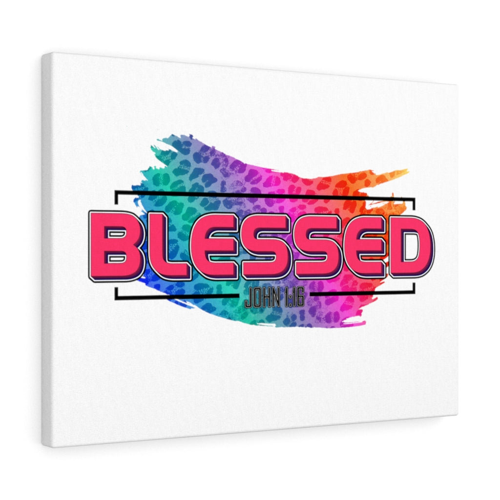 Blue Elephant Blessed Rainbow John 1:16 - Wrapped Canvas Typography ...