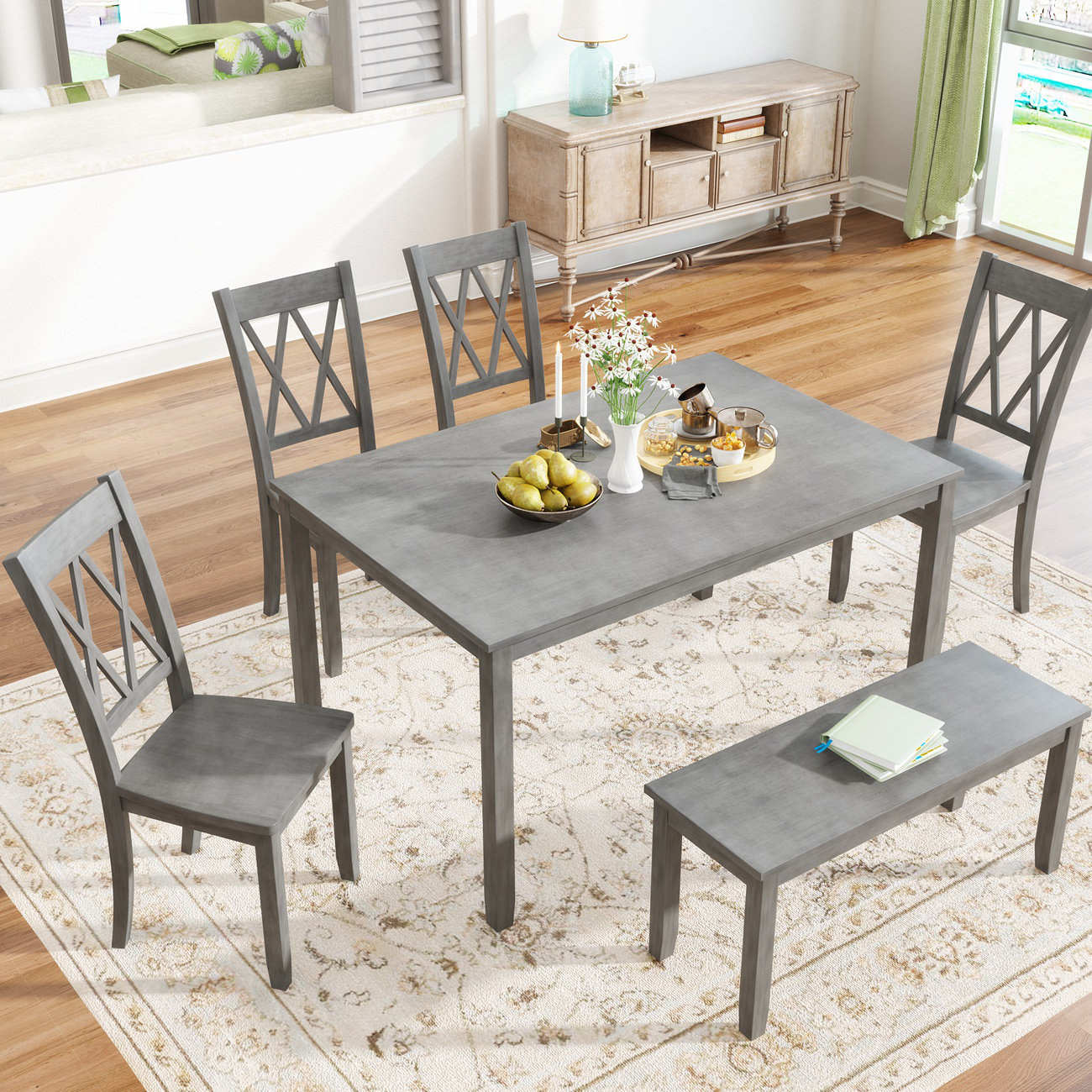 Winston Porter Dining Set with Bench Dining Table with Bench Farmhouse ...