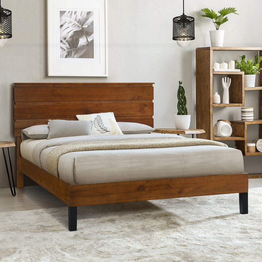Millwood Pines Mid-Century Modern Platform Bed with Six-Piece Headboard ...