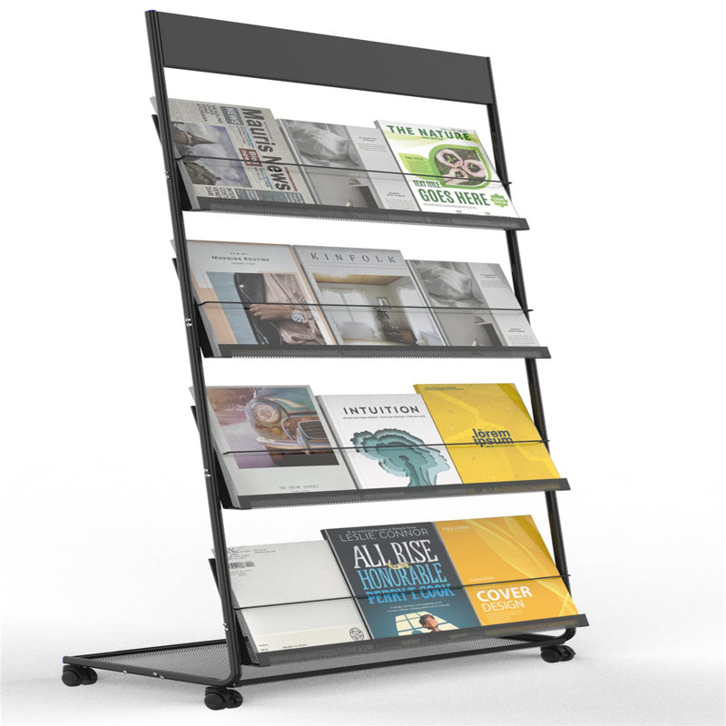 Rebrilliant Magazine Rack: Floor-Standing 4-Layer With Wheels | Wayfair