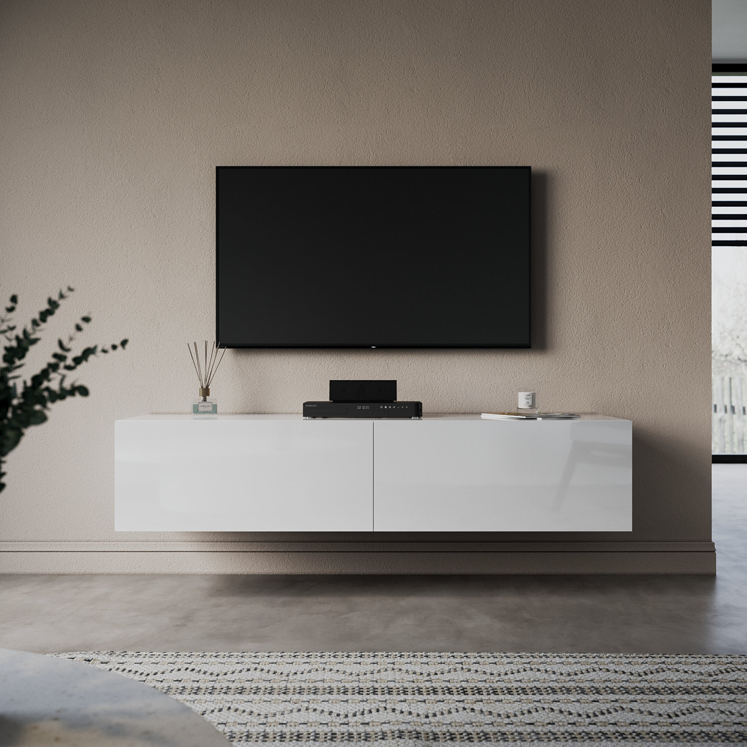 17 Stories 40x30cm, hangable and floor standing TV stand in high-gloss ...