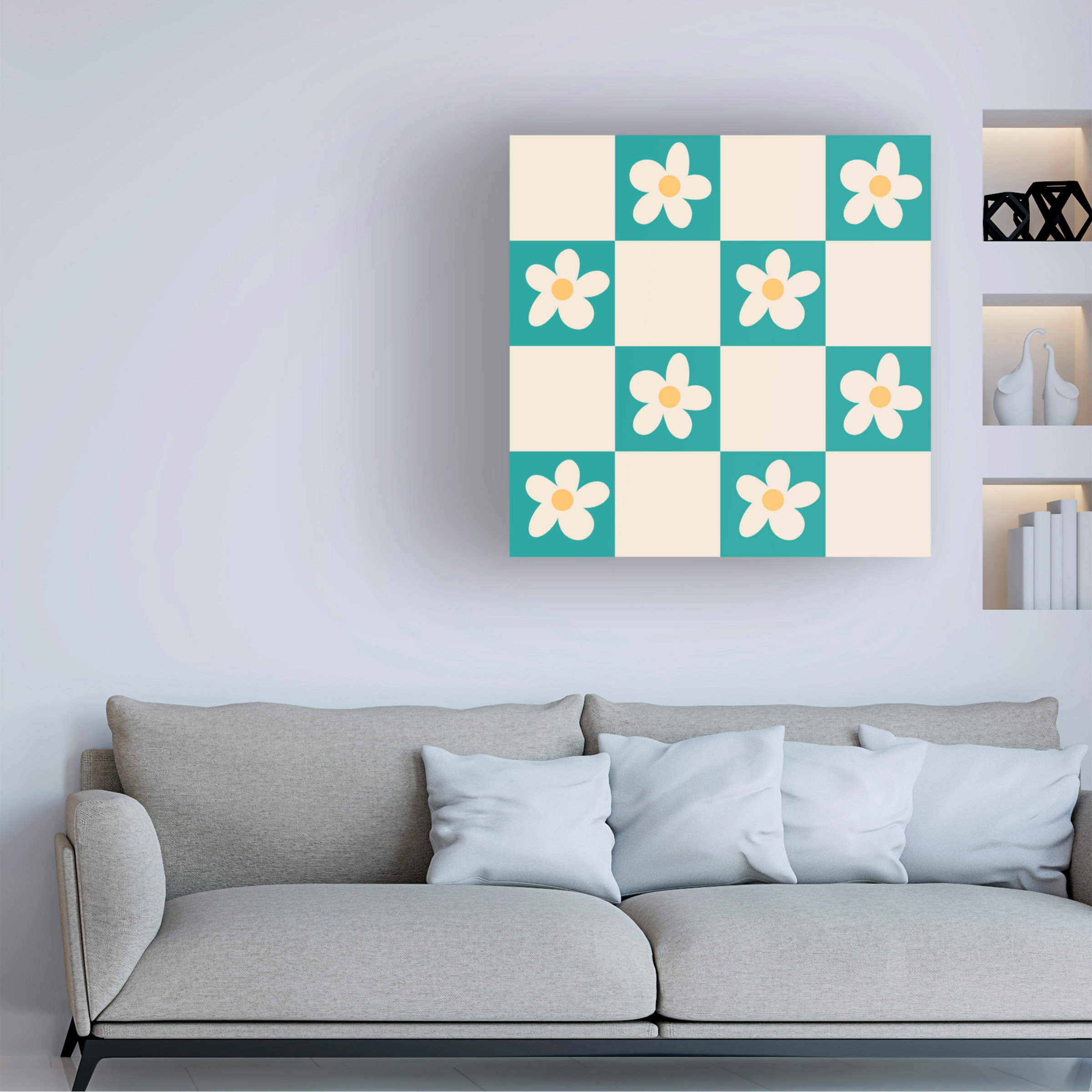 Winston Porter Rachel Hallquist Daisy Checks Aqua Canvas Art | Wayfair