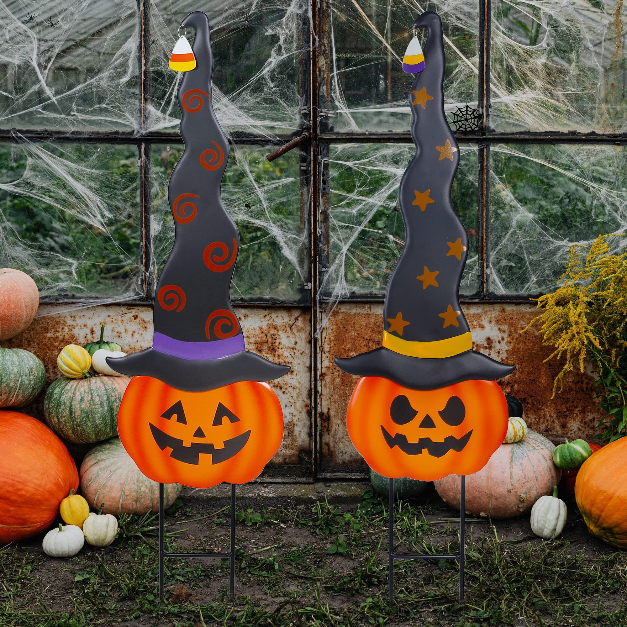 The Holiday Aisle® 2-Pack Halloween Garden Decorations: Metal Jack-o ...