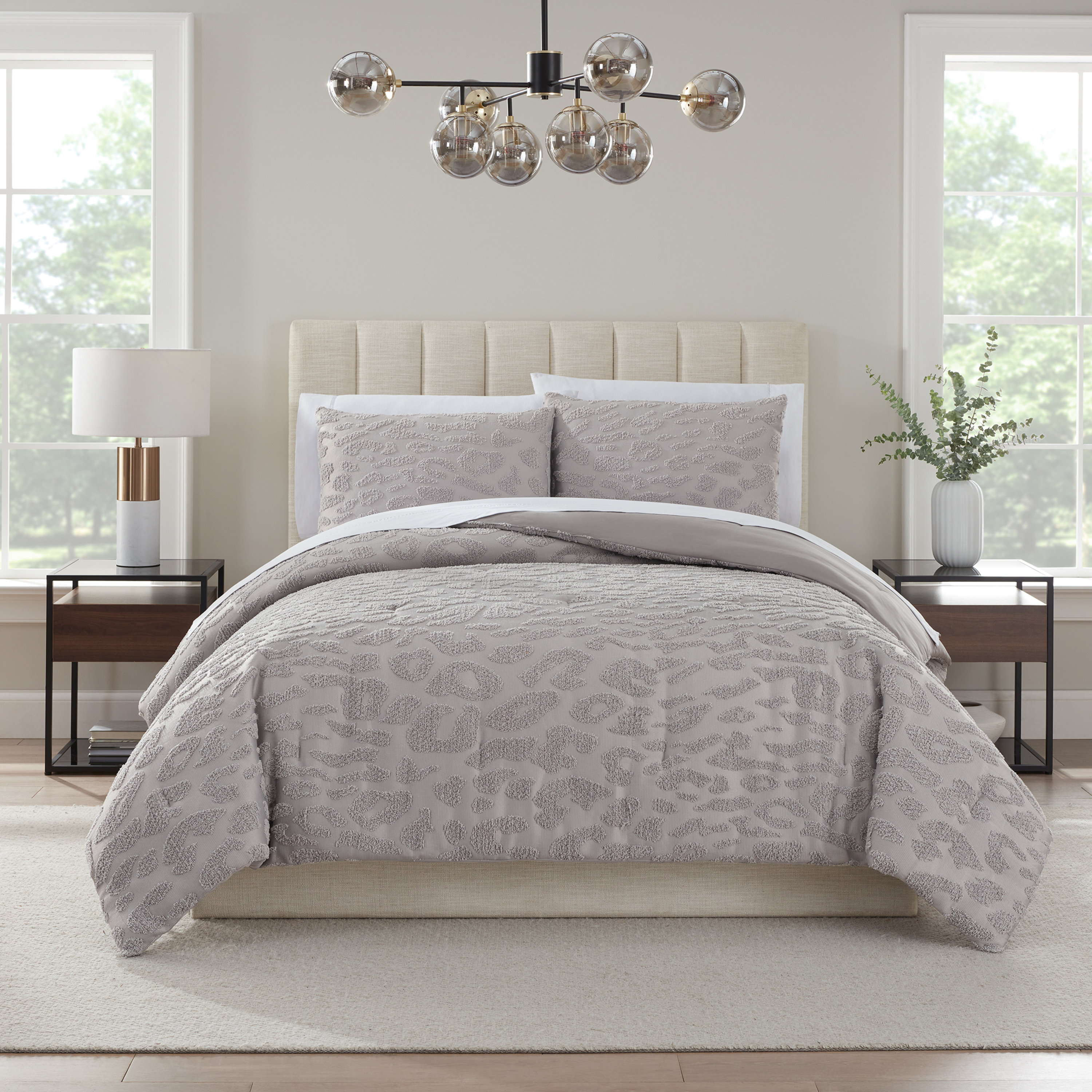 Nine West Mia 3 Piece Tufted Leopard Texture Comforter Set, Grey | Wayfair