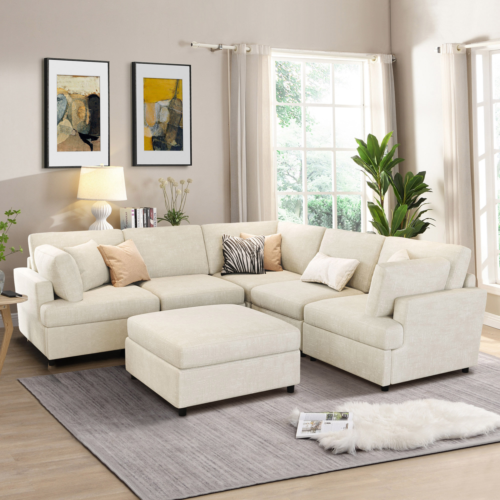 Latitude Run® Moxlune 6-Piece Convertible Chenille Corner Sectional ...