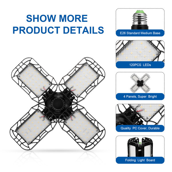 LOHASLED 80W LED Deformable Garage Multi-Directional LED Ceiling Light ...