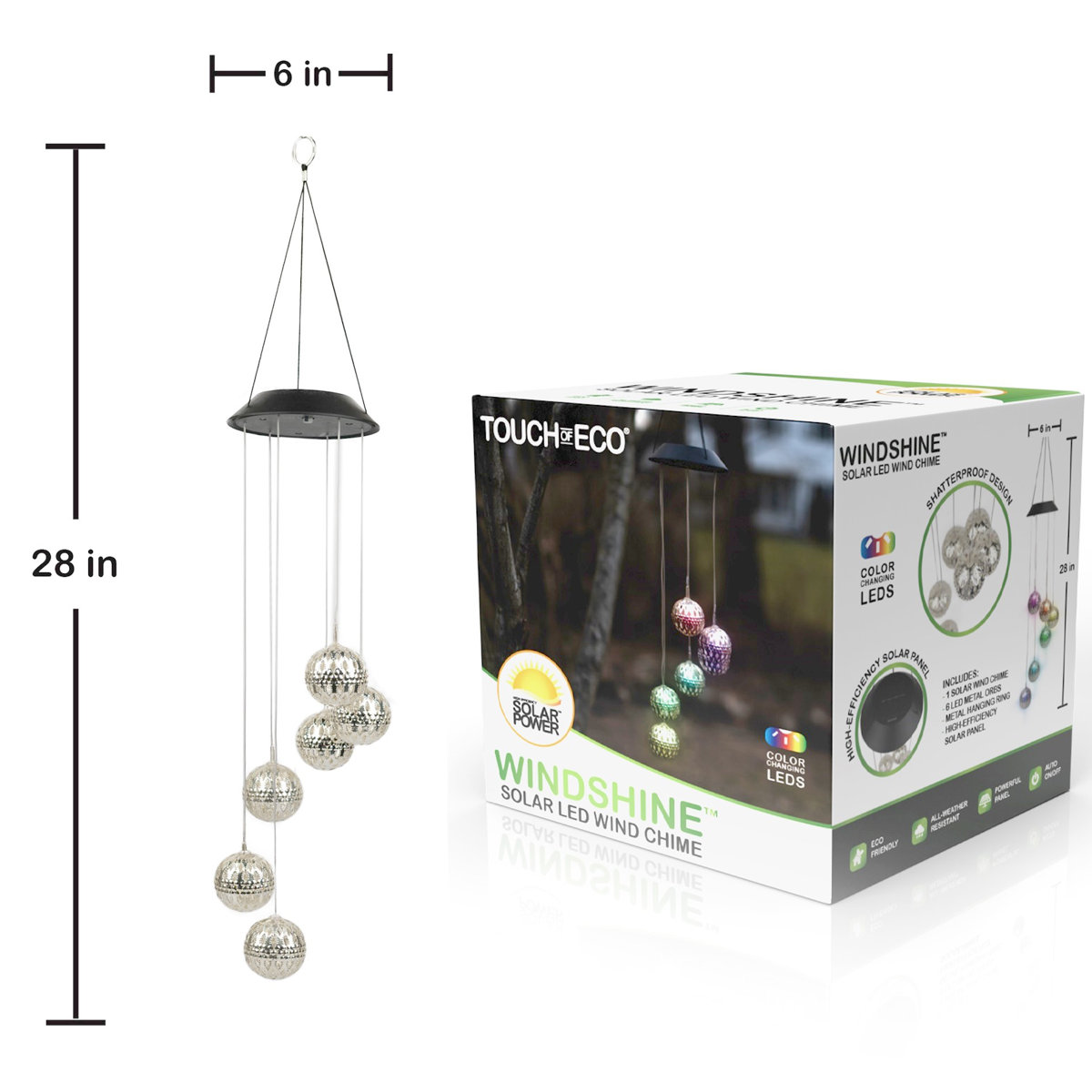 Touch of ECO Solar Powered LED Globes Color Changing Mobile Wind Chime ...