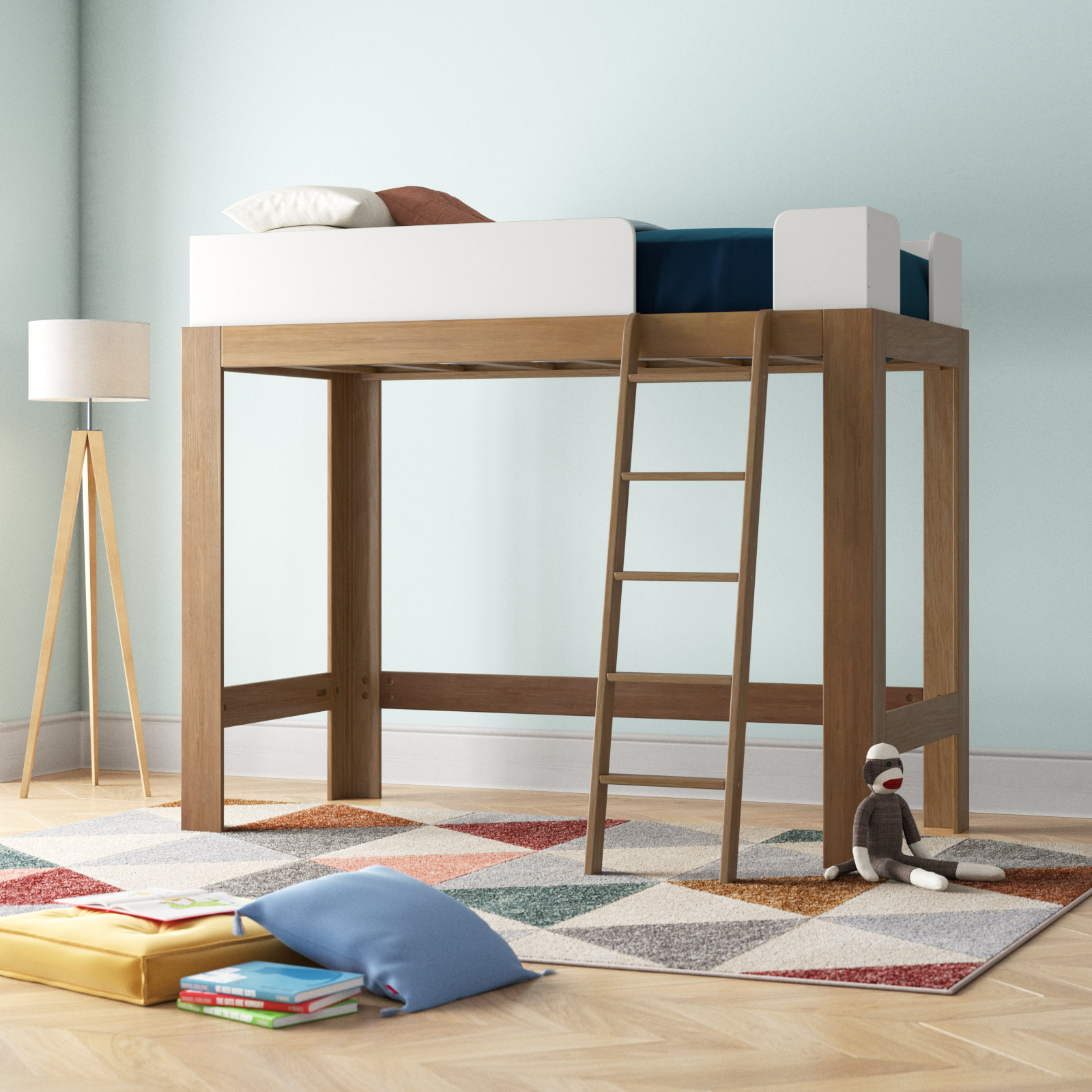 Ambur Twin Solid Wood Loft Bed Isabelle Max Bed Frame Color White Walnut