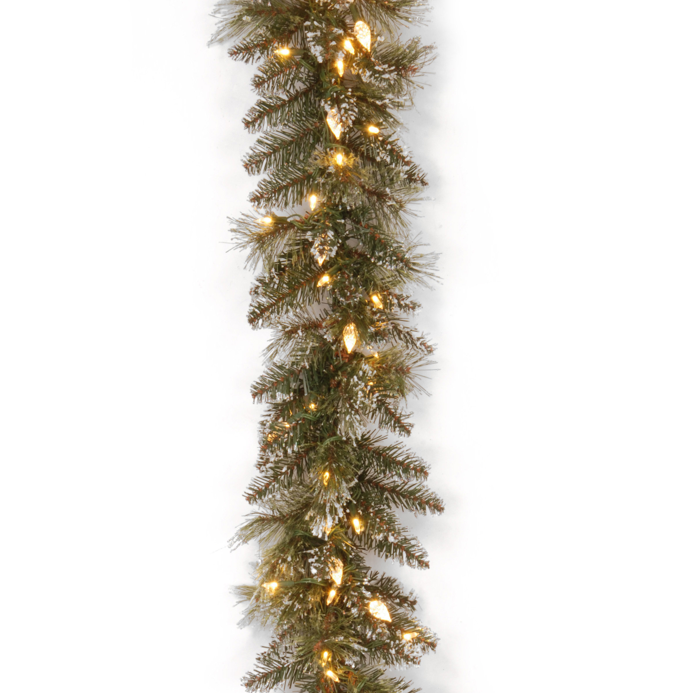 National Tree Company 9 ft. Glittery Bristle Pine Garland with Warm ...
