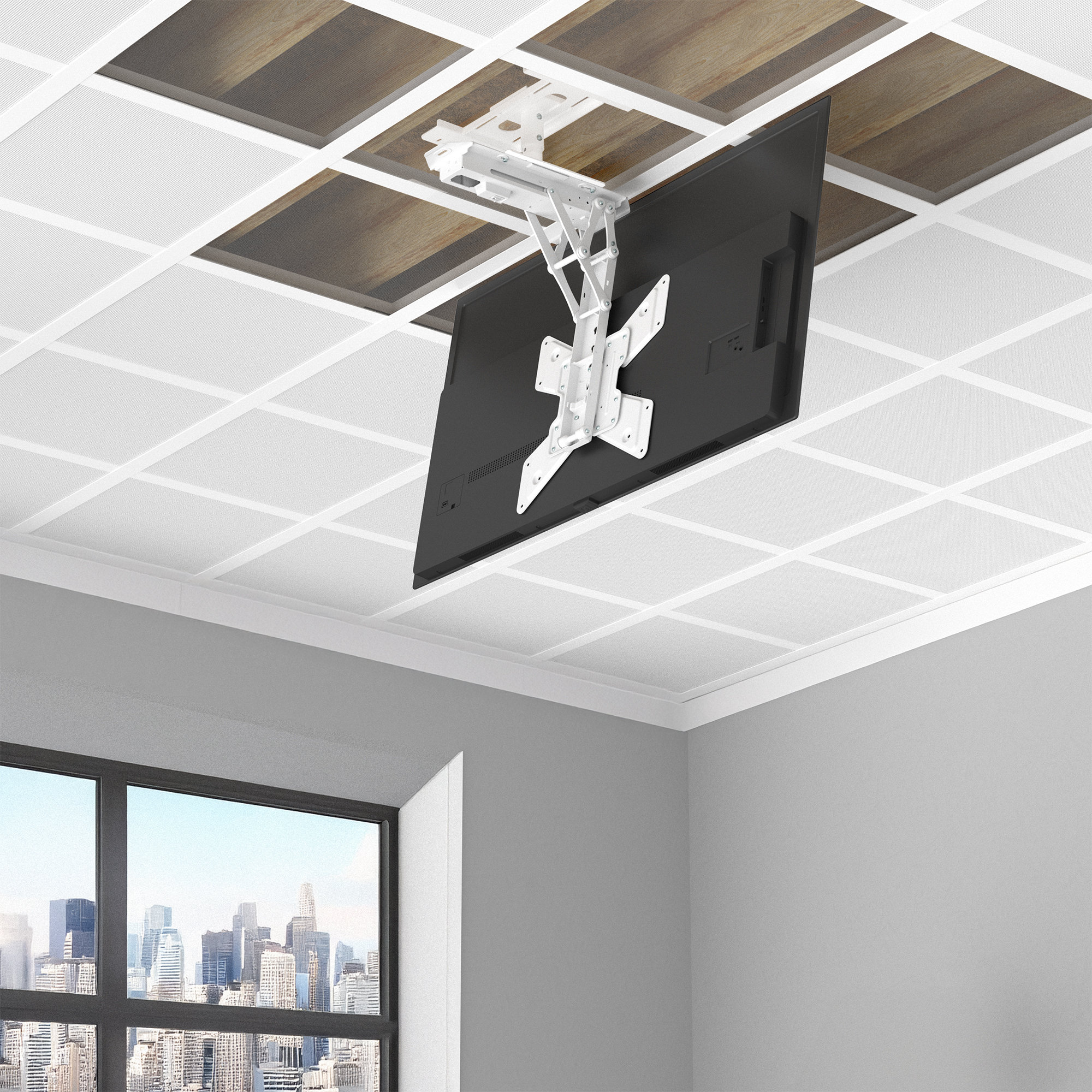 VIVO White Electric Motorized Flip Down Drop Ceiling TV Mount, 23" to ...