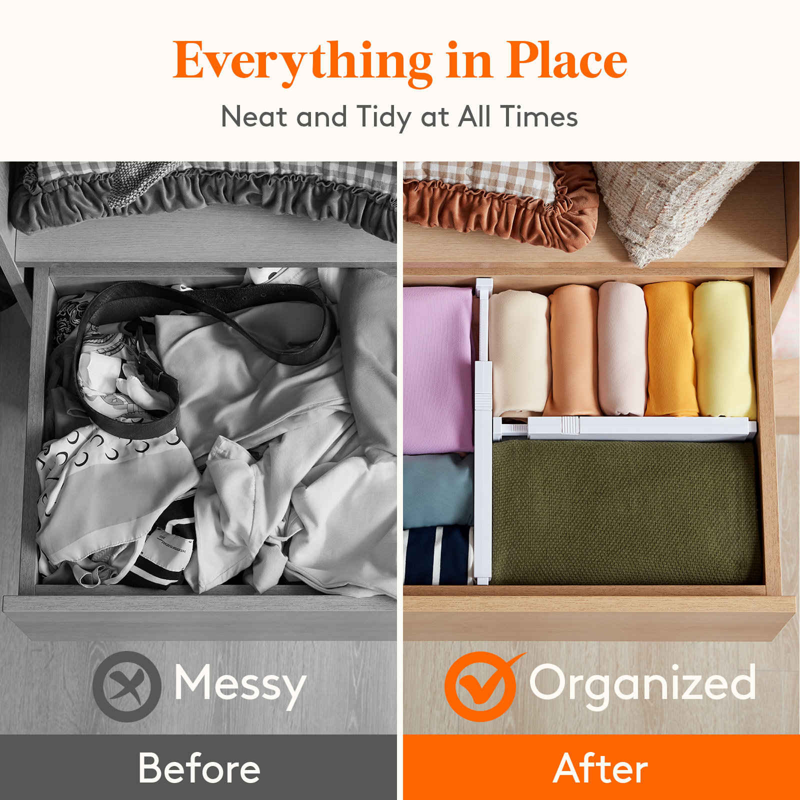 Rebrilliant Paquet de 10 cloisons de tiroir en plastique de 4 po de hauteur et 11 à 17 po de ...