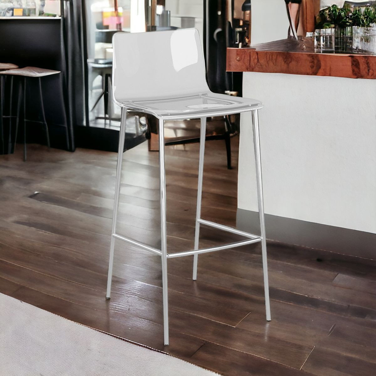 HomeRoots (Set of Two) 30" Clear Plastic Low Back Bar Height Bar Chairs ...