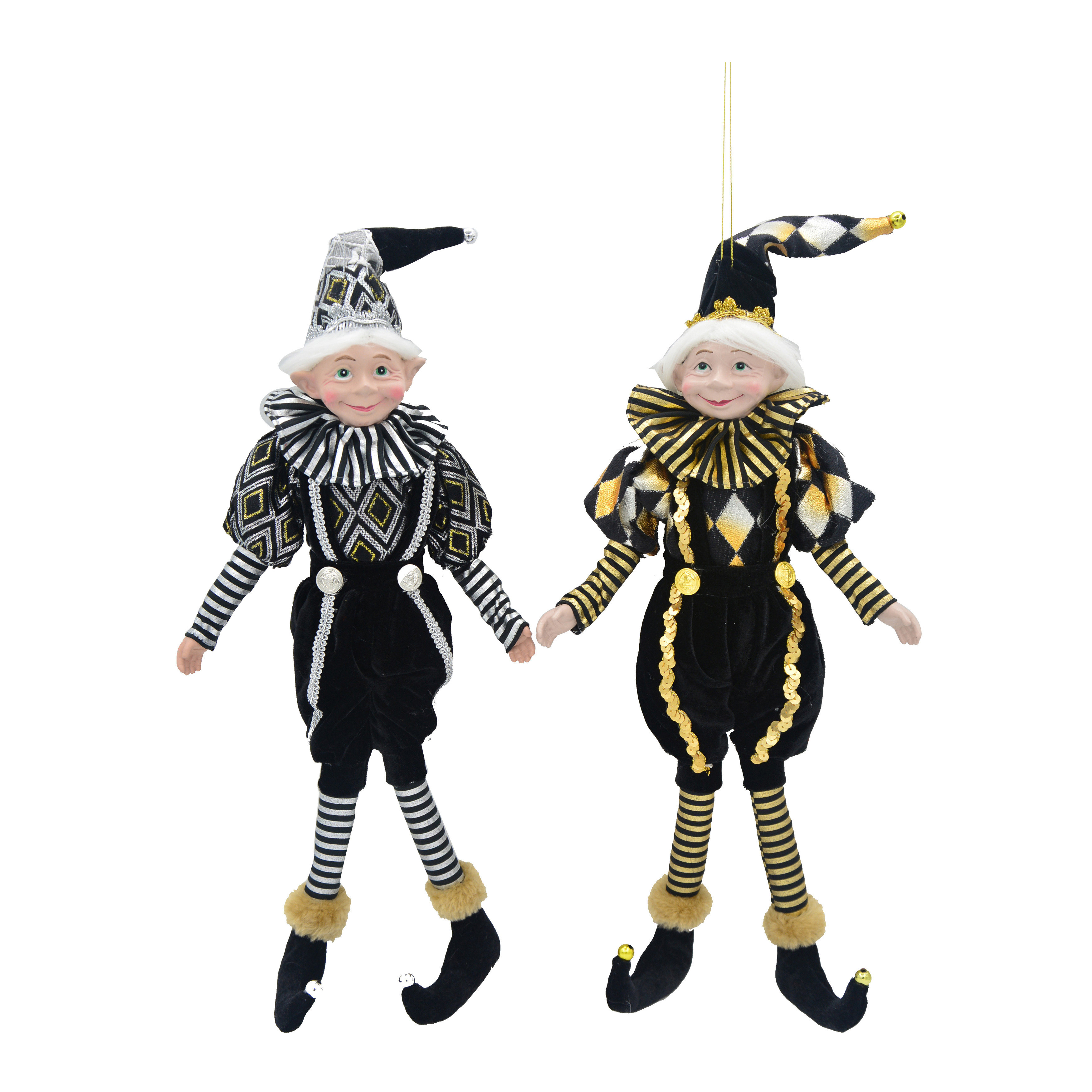 The Holiday Aisle® Hanging Elf Figures - Set of 2 - Black, White, Gold ...